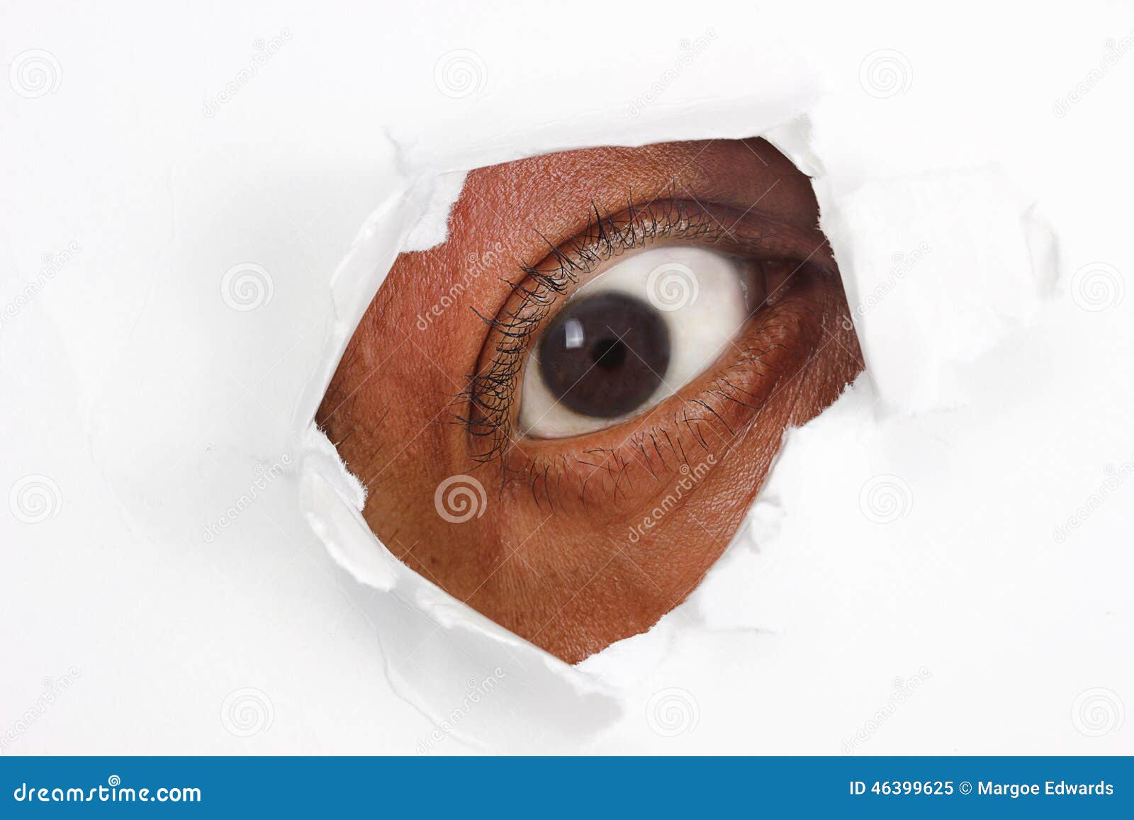 Eye Looking through Torn White Paper Stock Image - Image of african ...