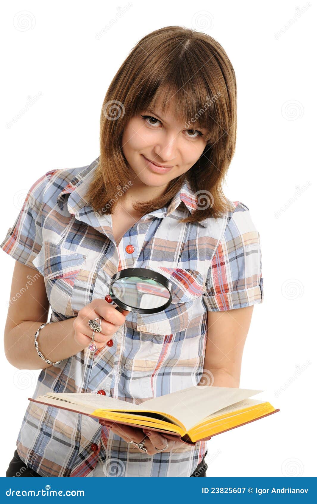 Eye and Magnifying Glass and Book Stock Image - Image of girl, gesture ...