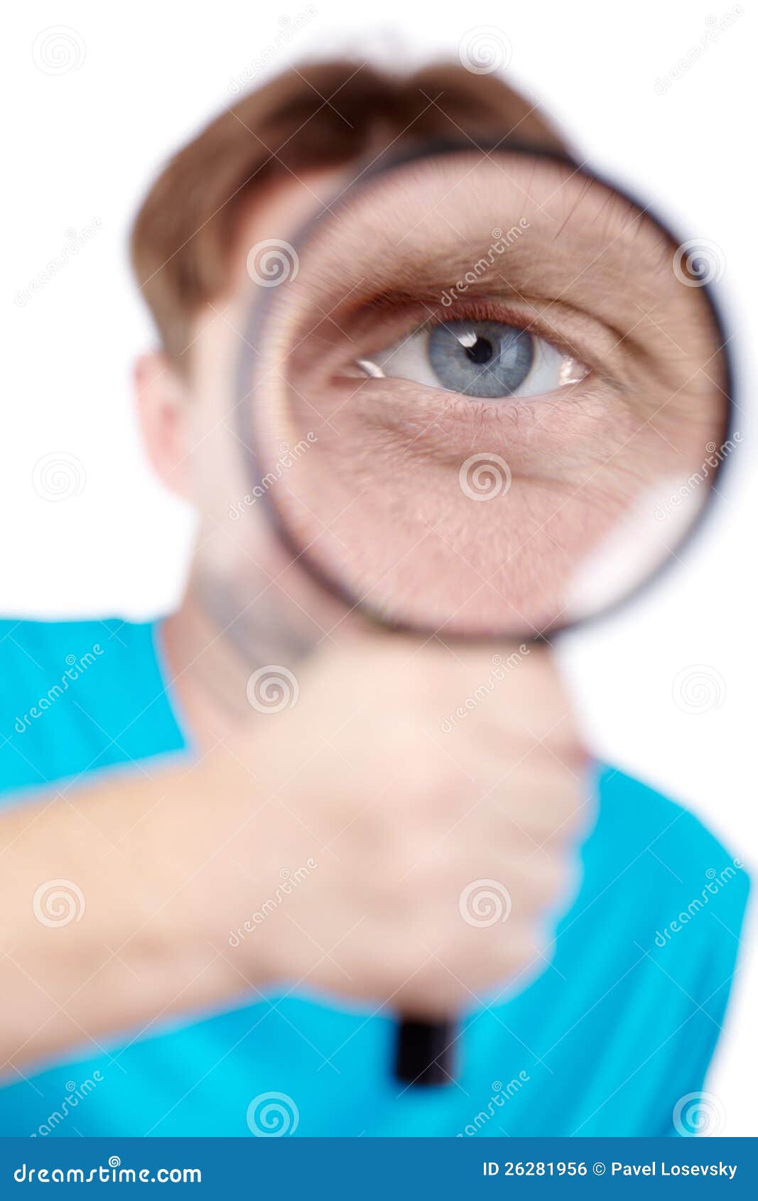 Eye of Man, Looking through Magnifying Glass Stock Photo - Image of ...