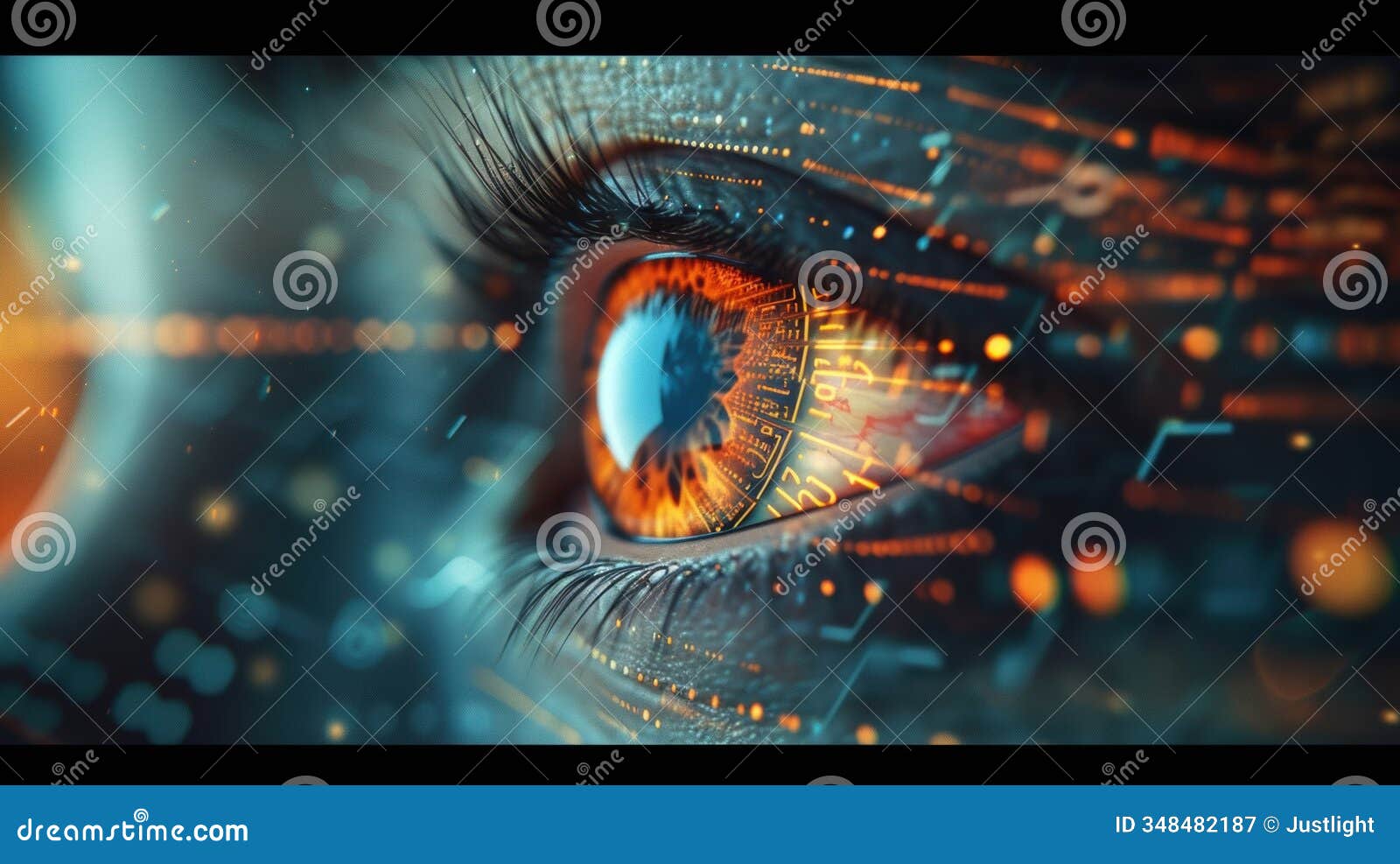 Eye Observing Futuristic Data Stream, Innovative Production Stock Image ...