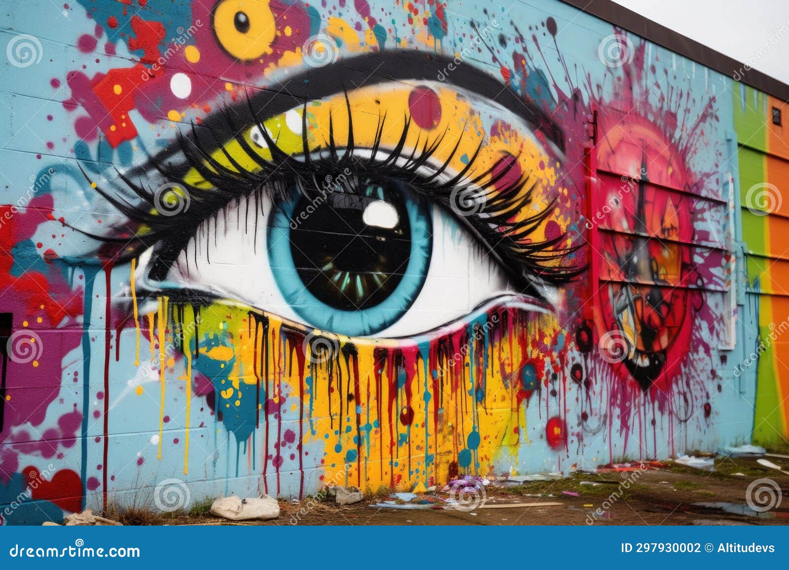 An Eye Painted on a Colorful Graffiti Wall Stock Photo - Image of ...