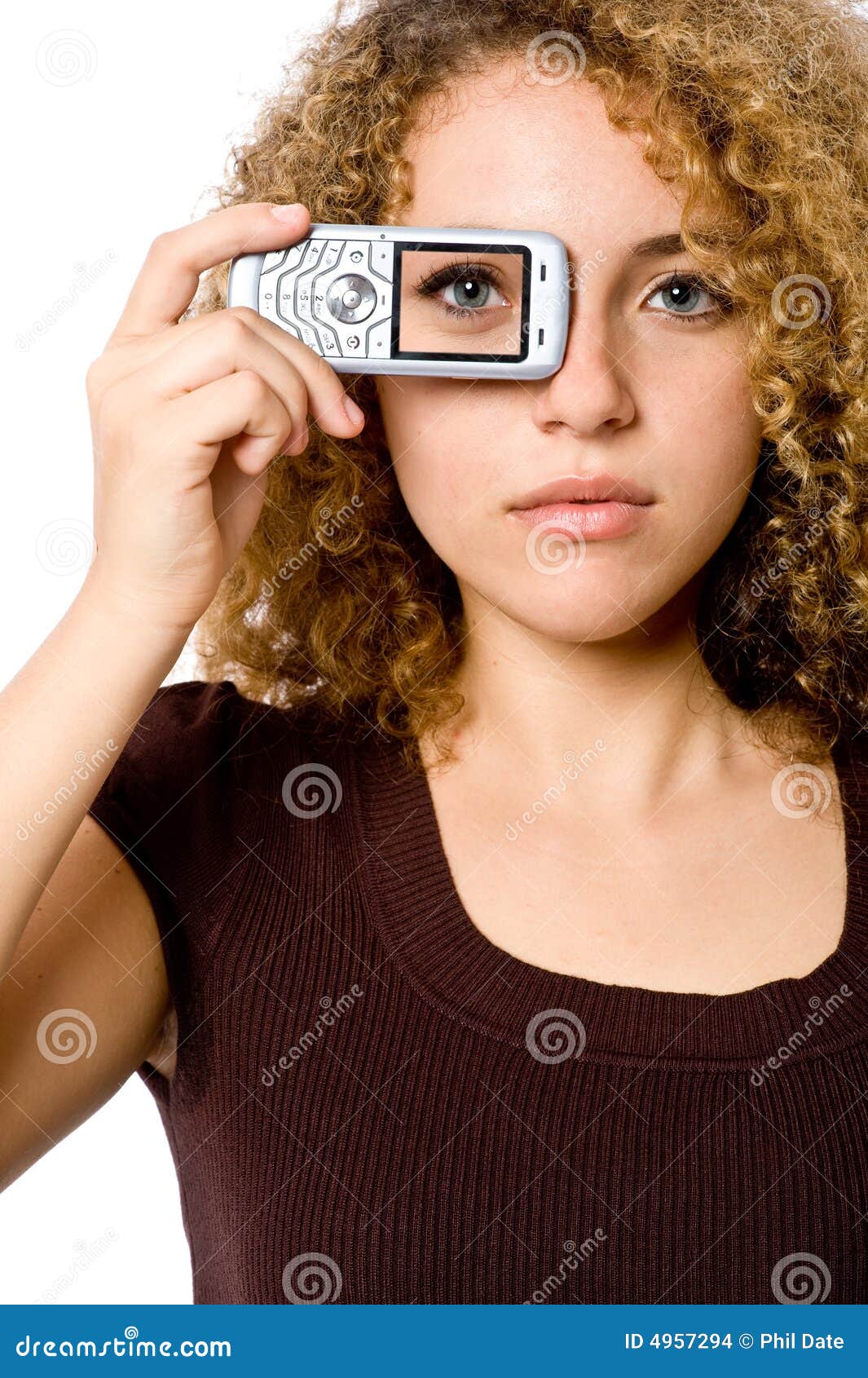 Eye on Phone stock photo. Image of cellphone, girl, beauty - 4957294