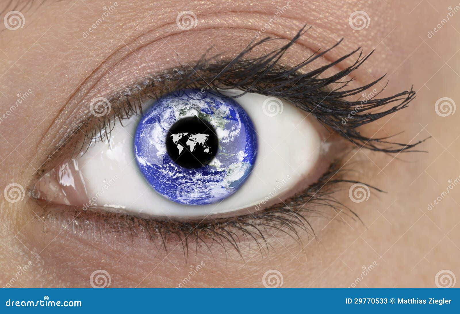 Eye with planet earth stock illustration. Illustration of eyelashes ...