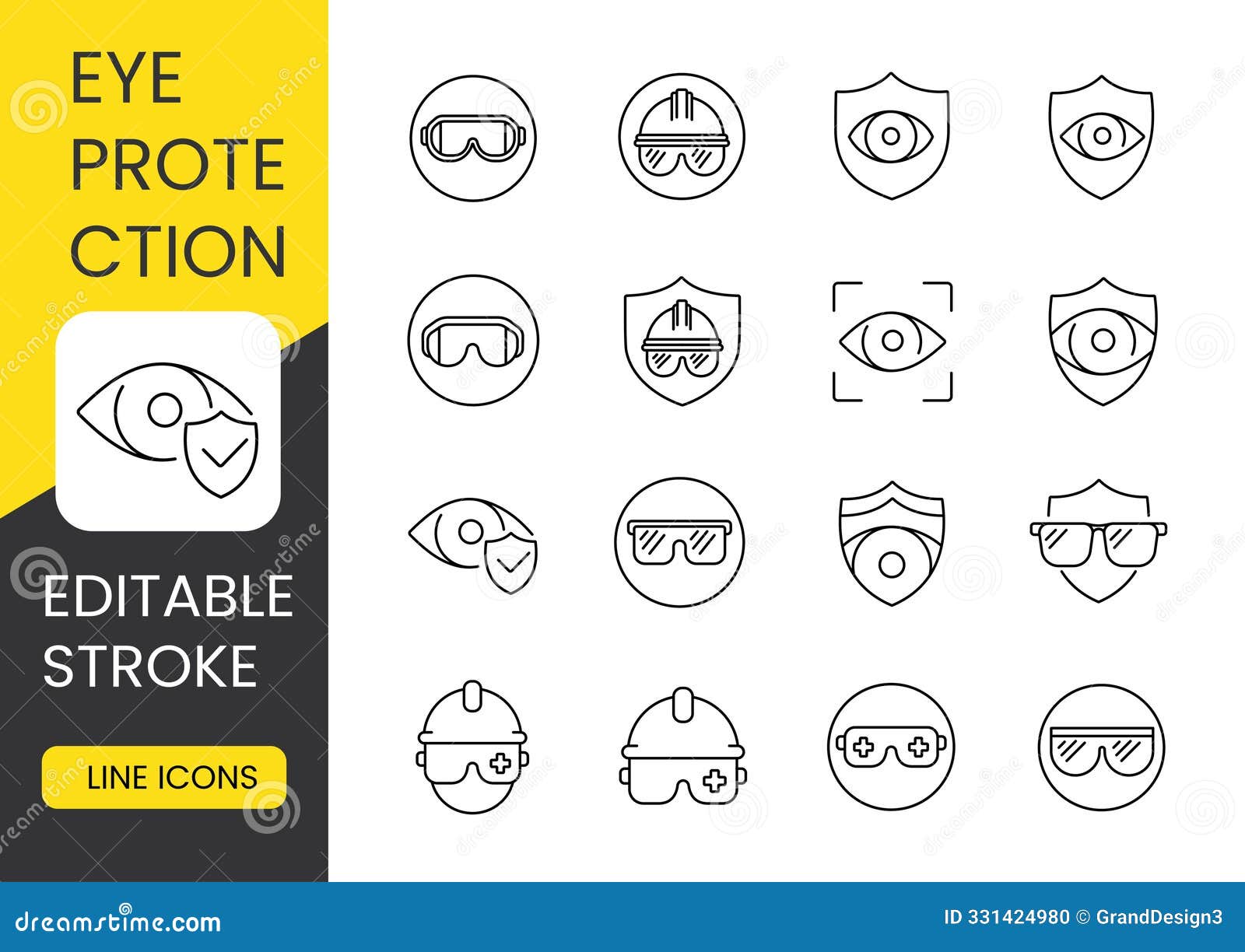 Eye Protection Vector Line Icon Set with Editable Stroke Stock ...