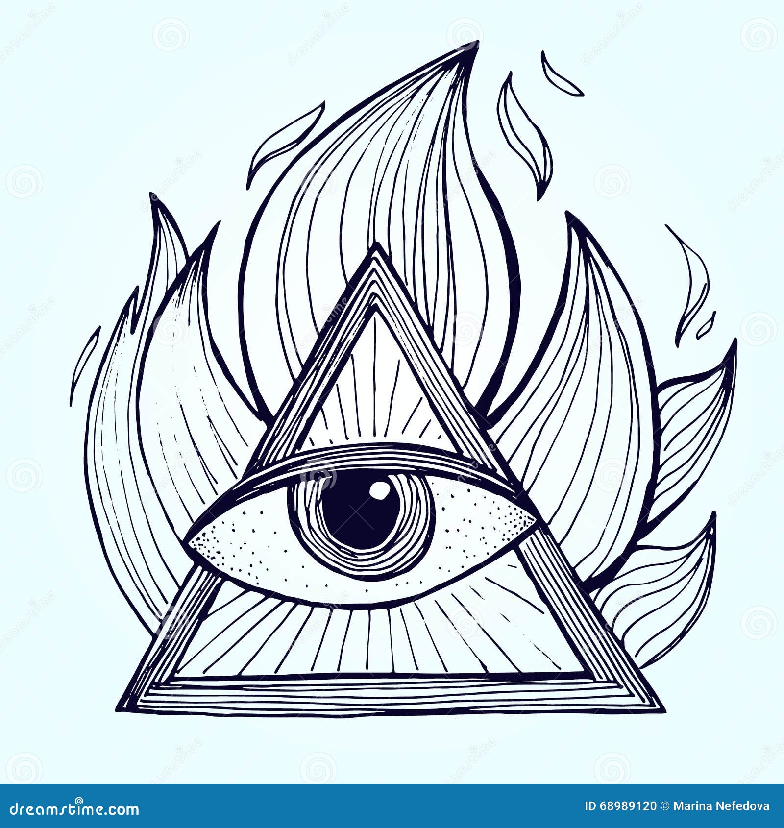 An Eye With Pyramid In Fire On Background. Alchemy Masonic Symbol ...