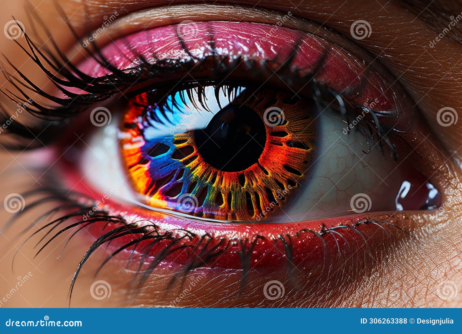 An Eye with a Rainbow-colored Iris and Pupil Retaining Its Texture and ...