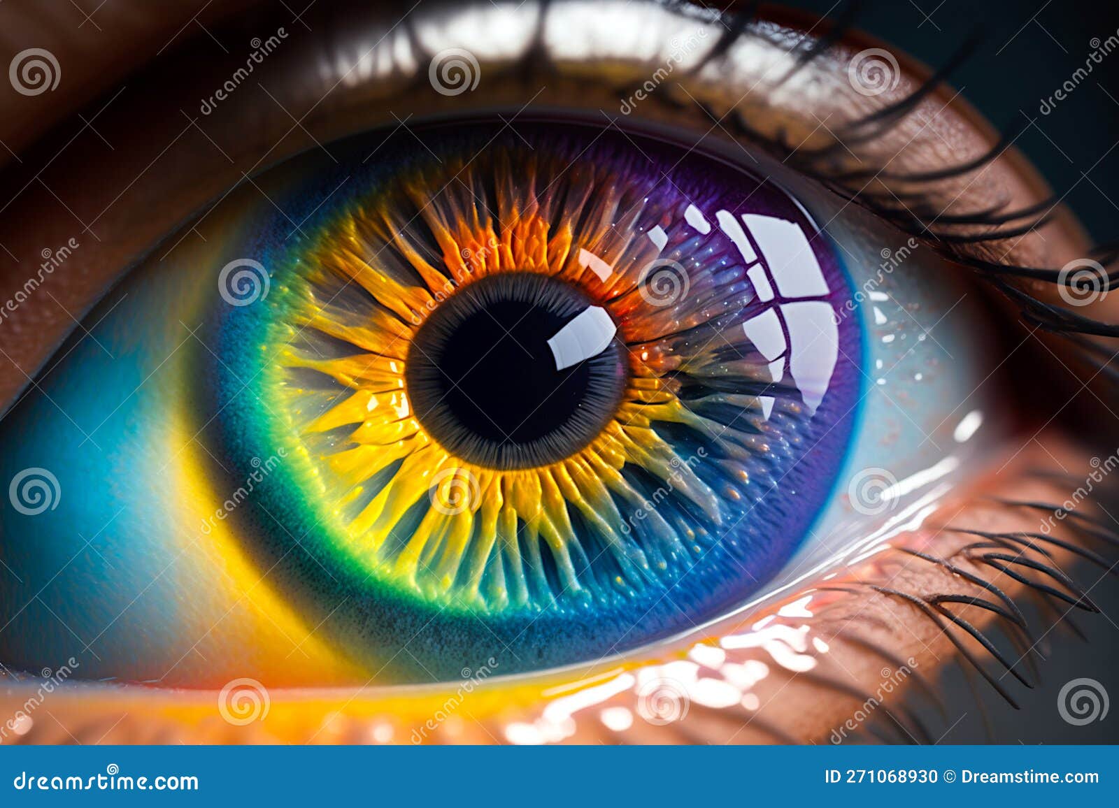 An eye with a rainbow iris stock illustration. Illustration of look ...