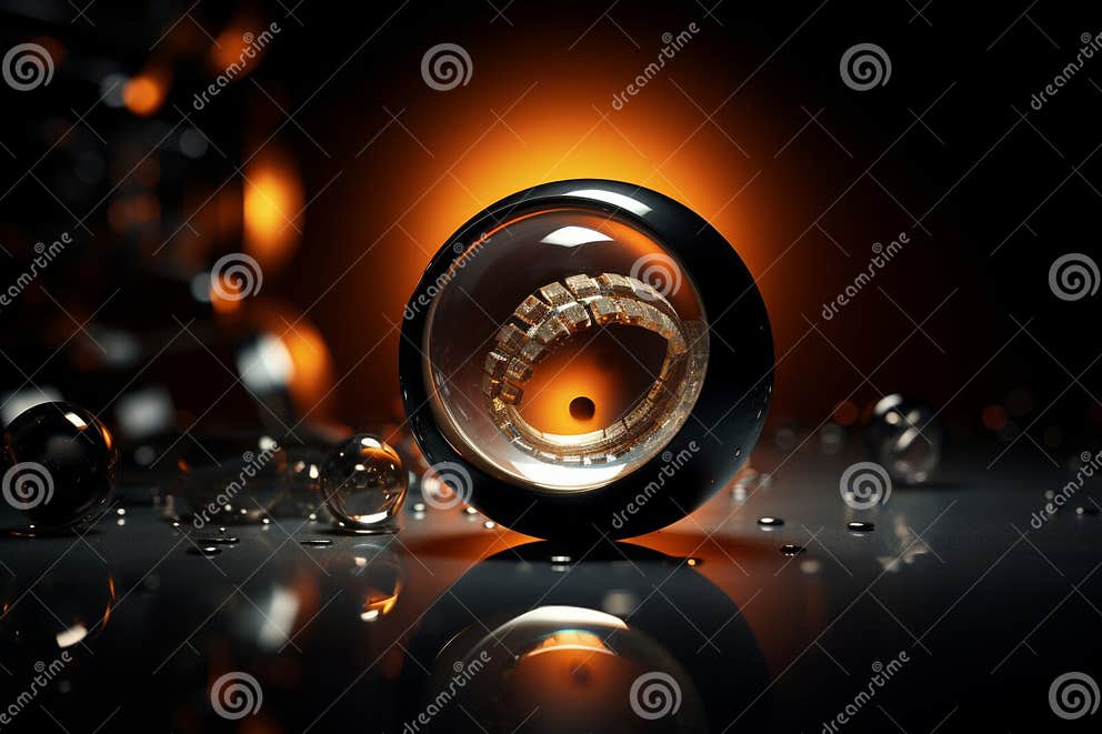 An Eye is Reflected in a Glass Sphere on a Black Surface Stock ...