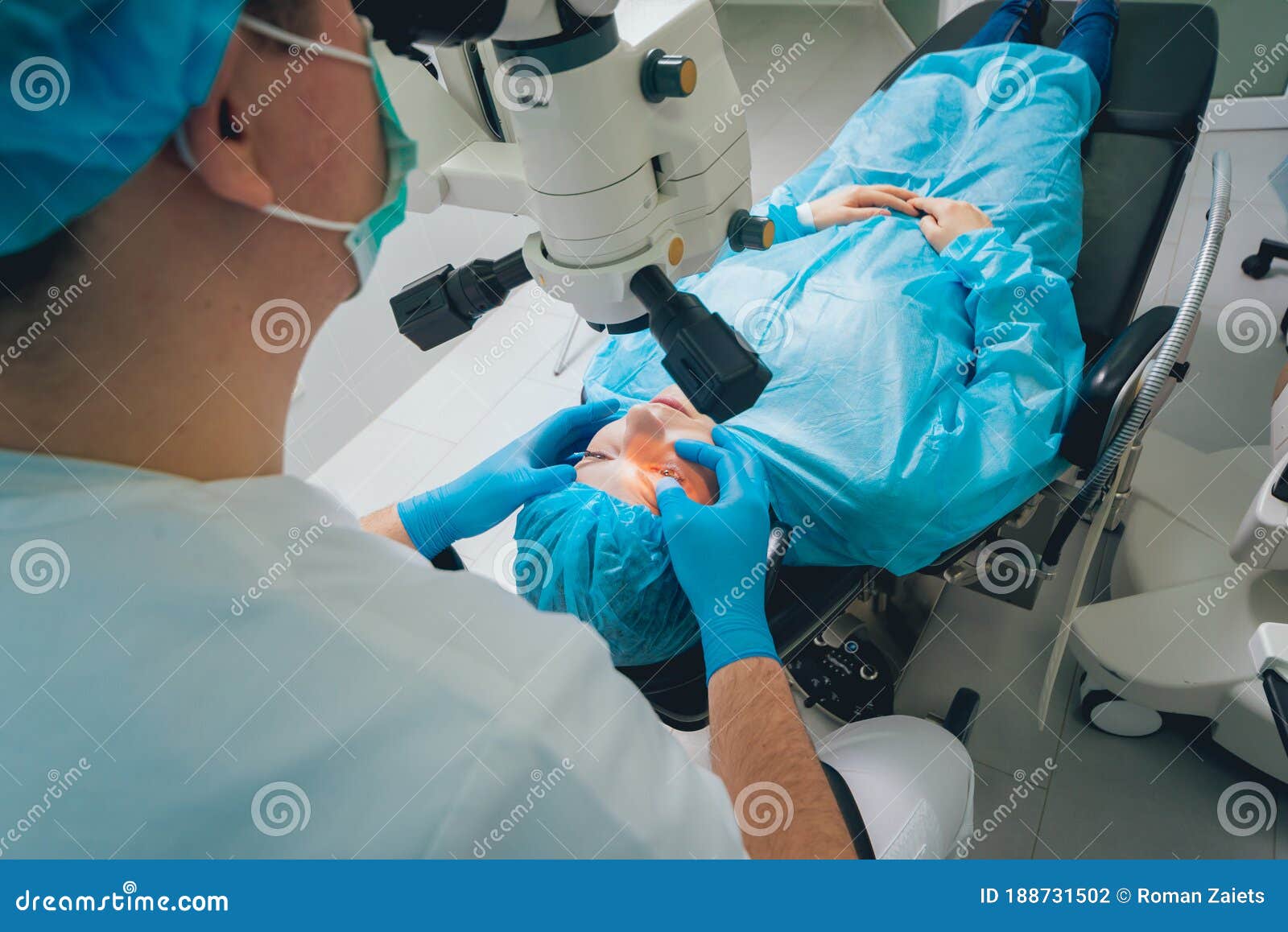Eye Surgery. a Patient and Surgeon in the Operating Room Stock Photo ...