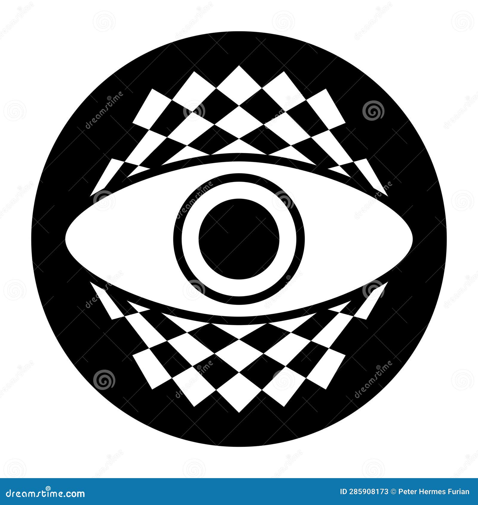 Eye Symbol and Warped Checkerboard Pattern in a Circle Stock Vector ...