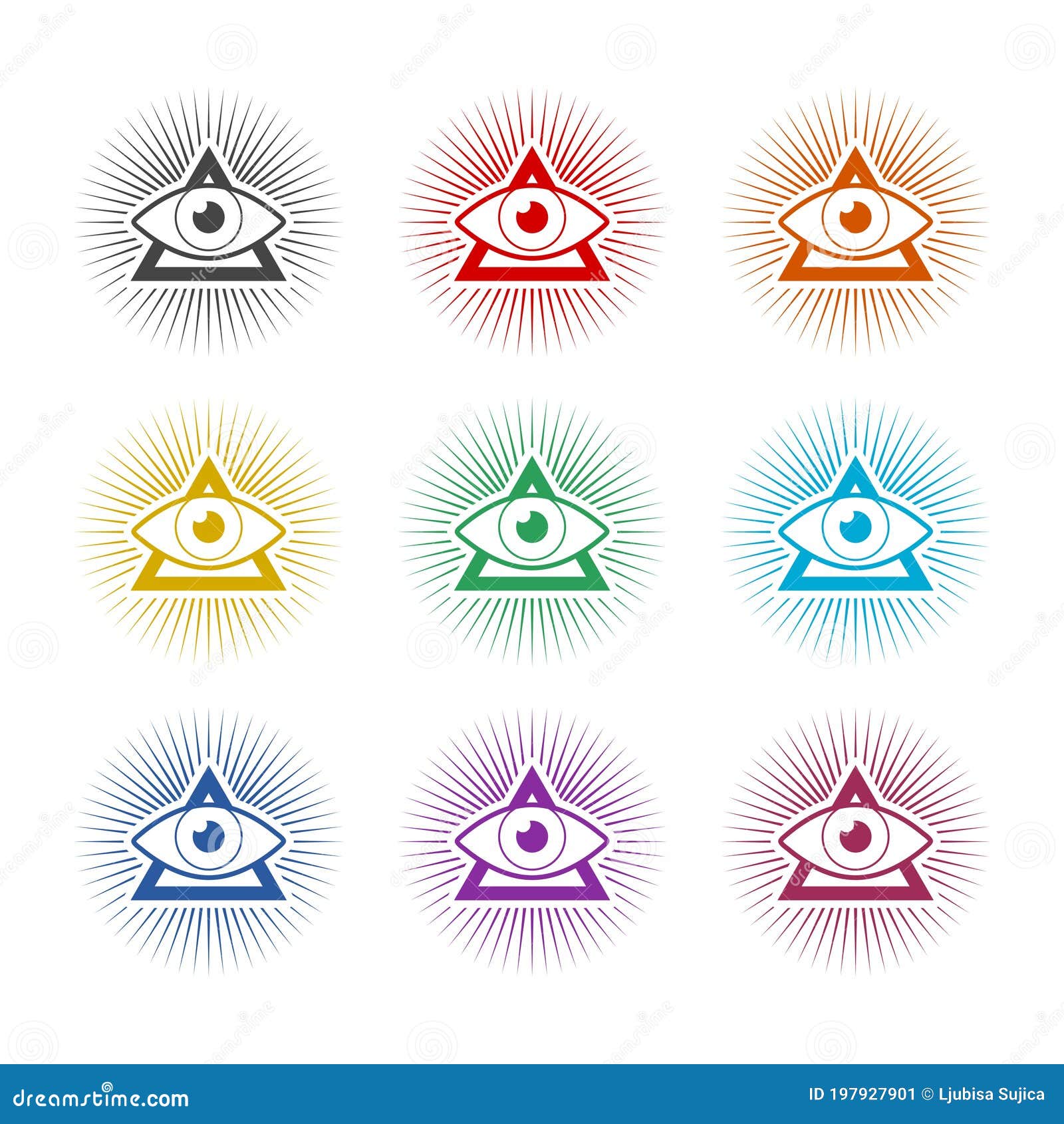 Eye in Triangle Simple Symbol Icon, Color Set Stock Vector ...