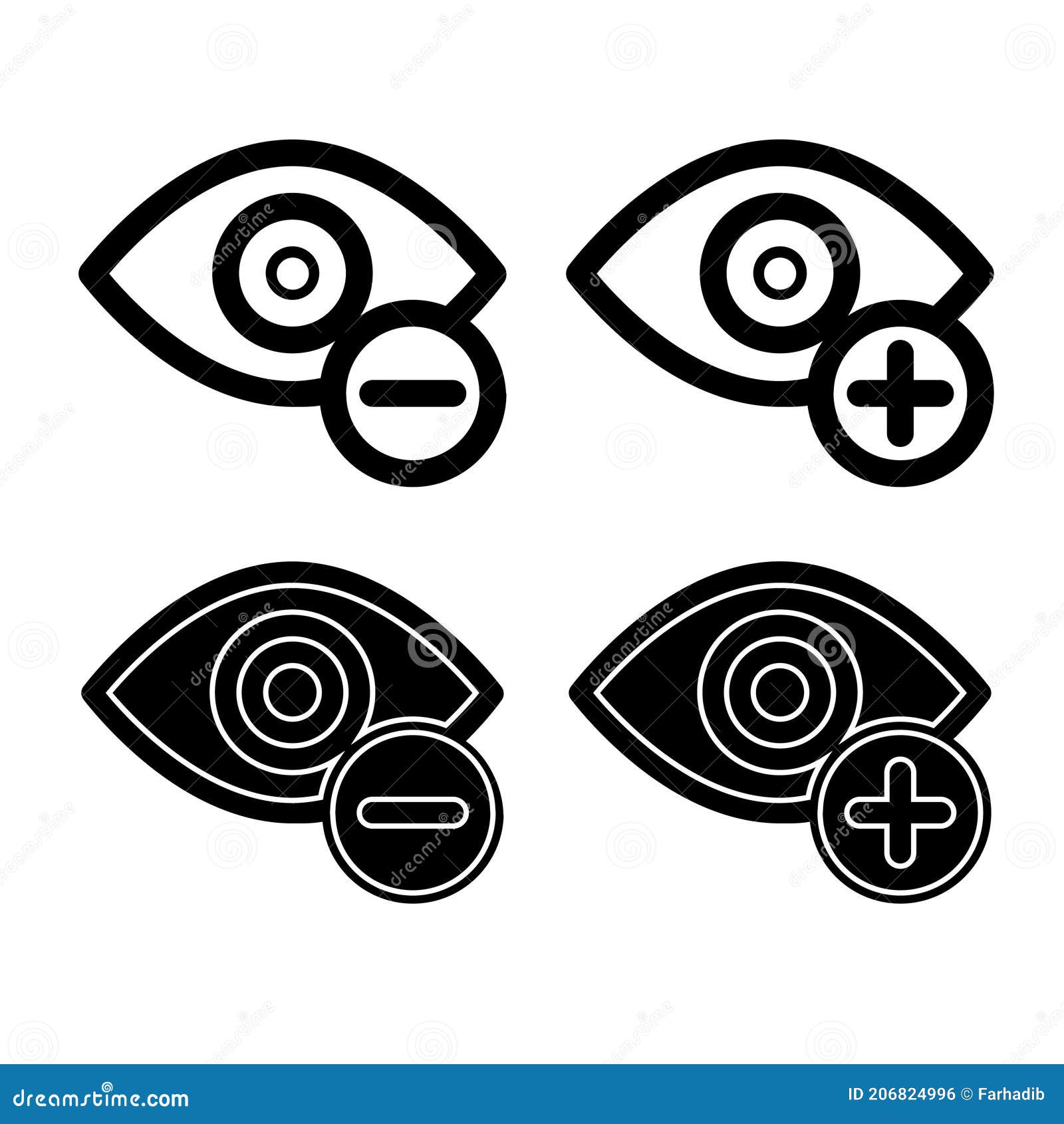 Eye View with Plus and Minus Icon Vector Logo, Black and White Version ...