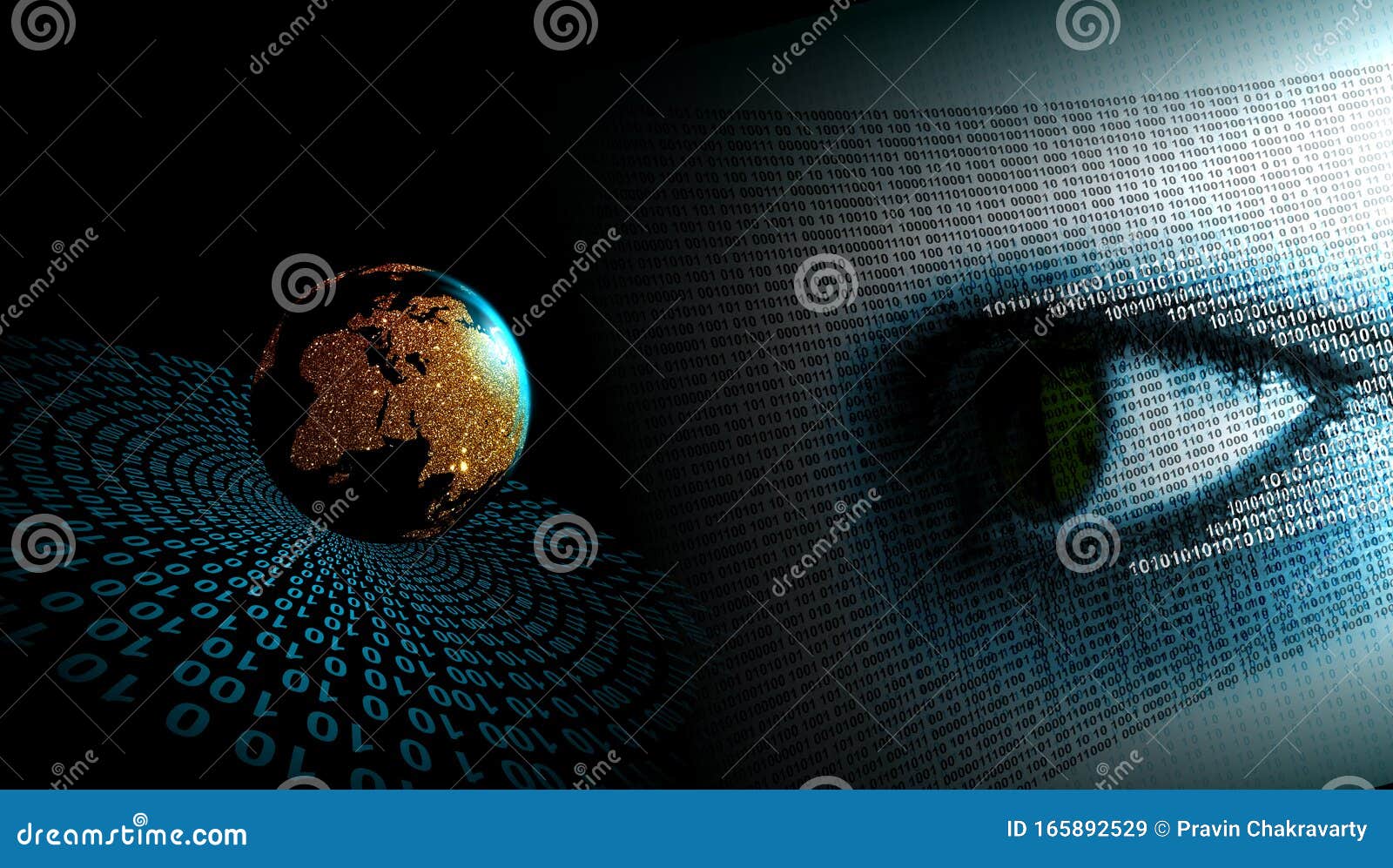 Eye Viewing Digital Information Represented by Globe, Ones and Zeros ...