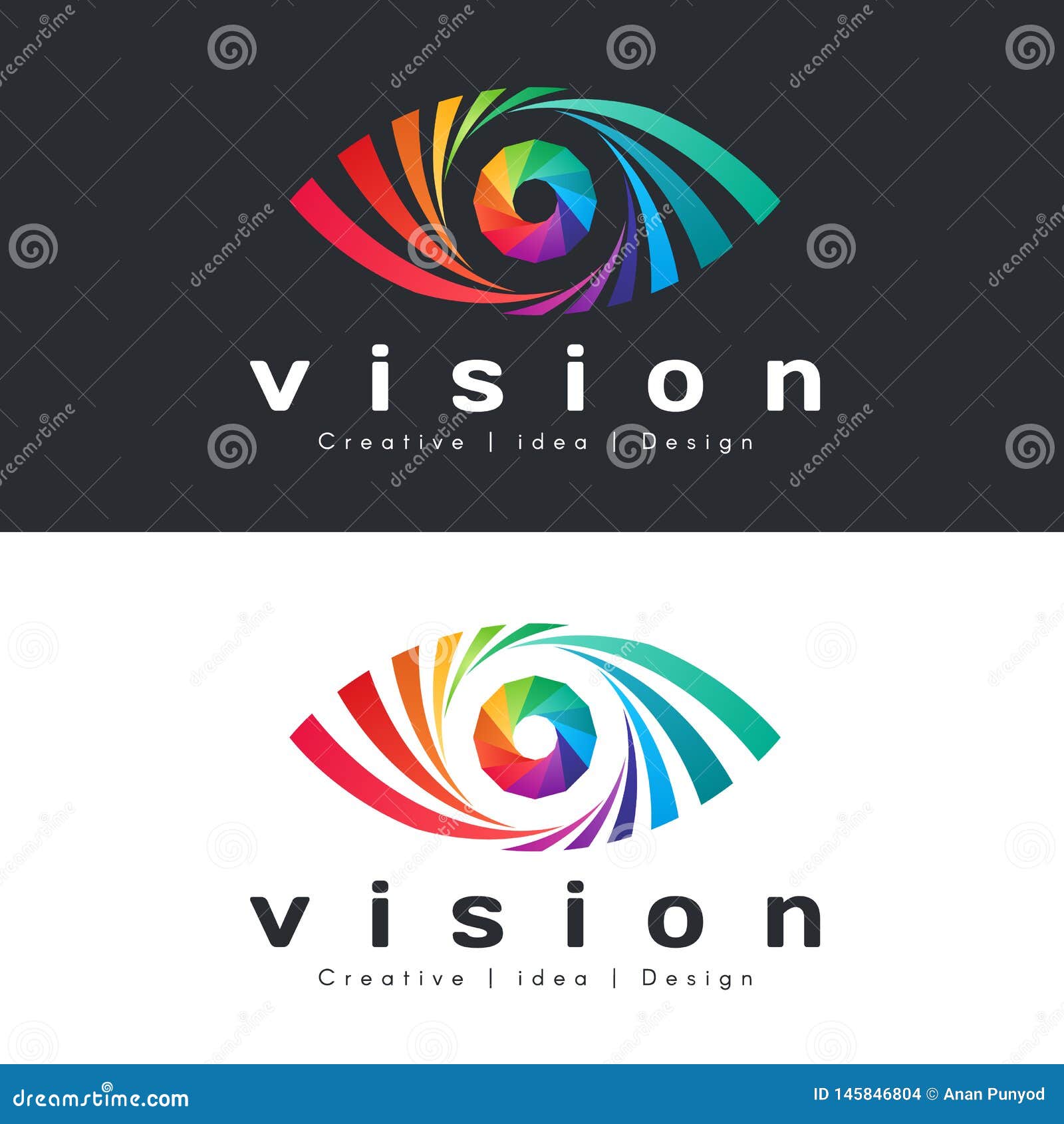 Eye Vision Logo with Abstract Colorful Rainbow Eye on Dark and White ...