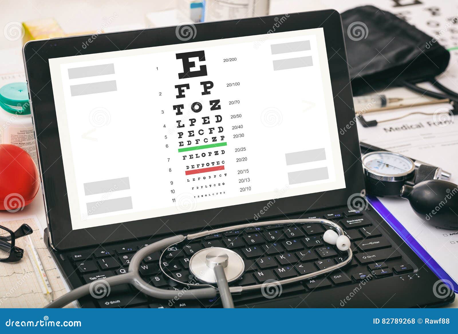 Eye Vision Test on a Doctor`s Computer Screen Stock Photo - Image of ...