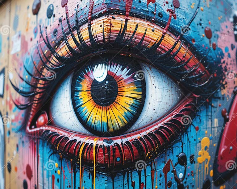 Eye on the Wall in Graffiti Style Stock Illustration - Illustration of ...
