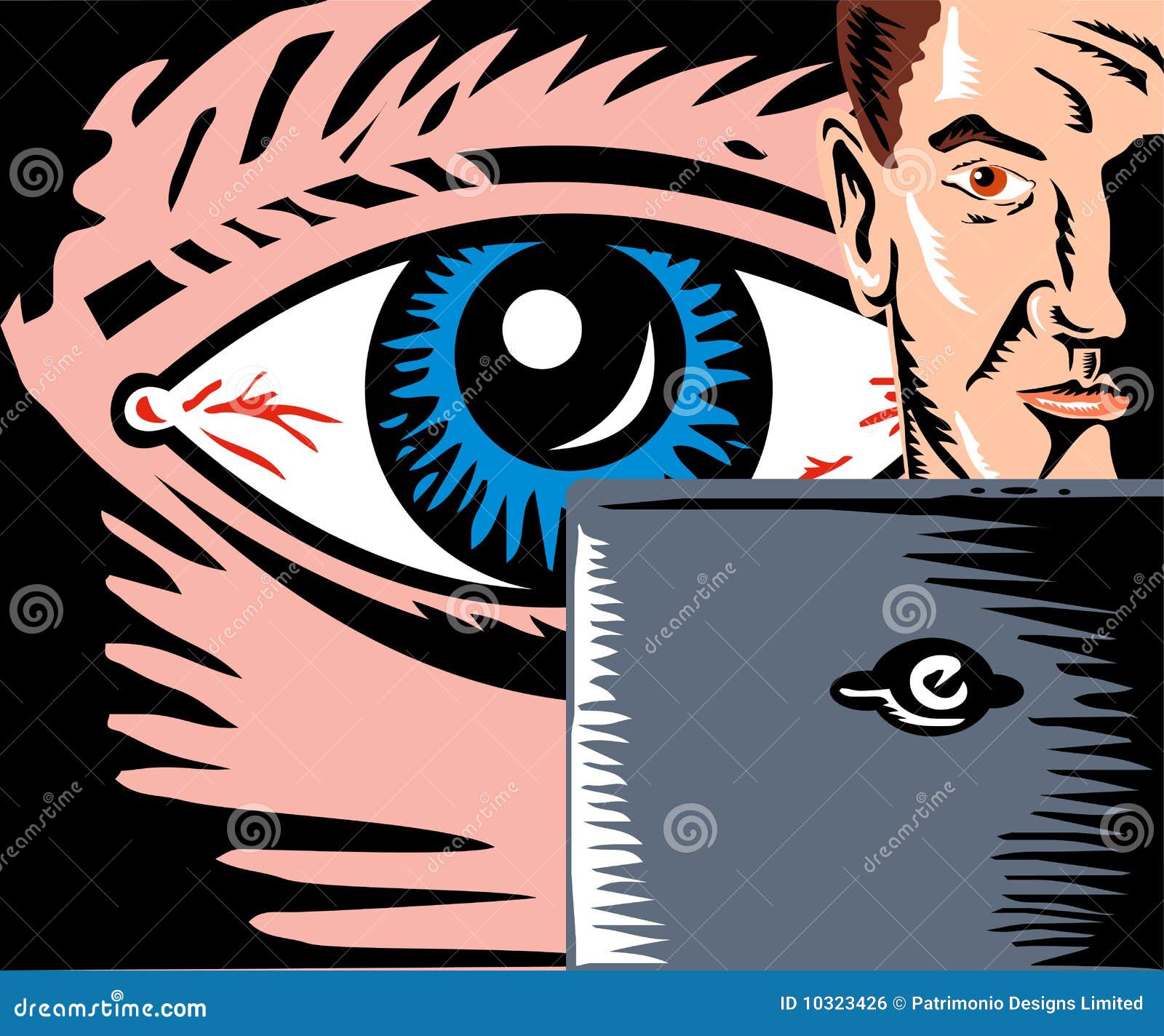 Eye Watching Man with Computer Stock Vector - Illustration of bloodshot ...