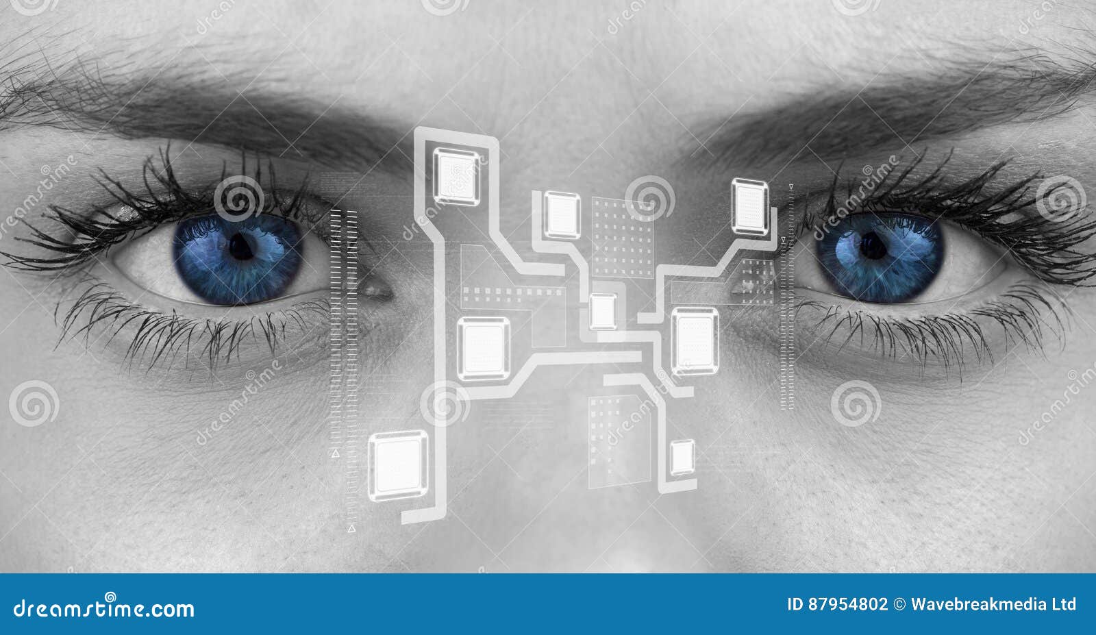 Eye of Woman Looking at Cloud Computing Digital Interface Stock Photo ...