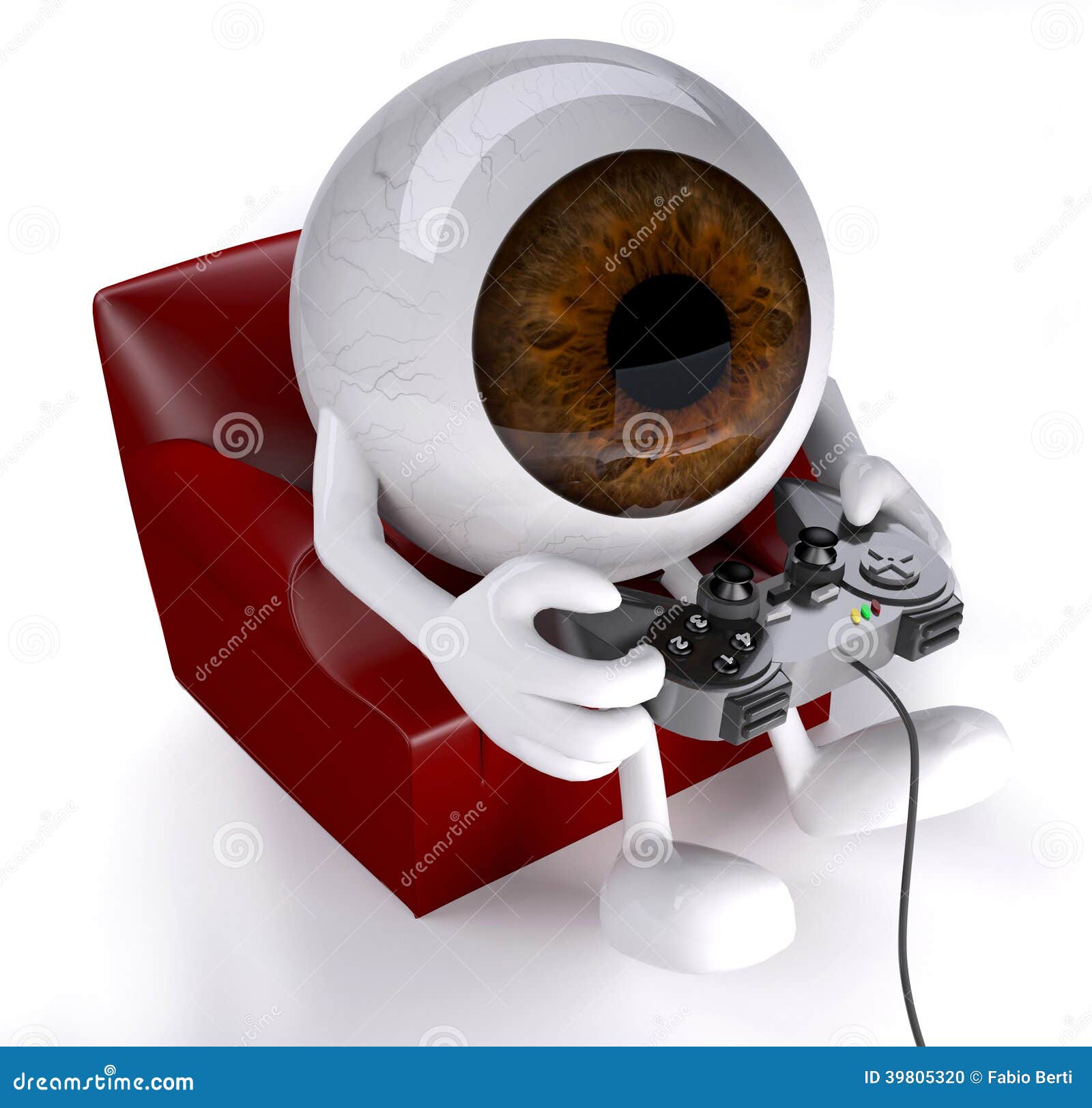 Eyeball On Armchair With Arms, Legs And Game Controller Stock Photo ...