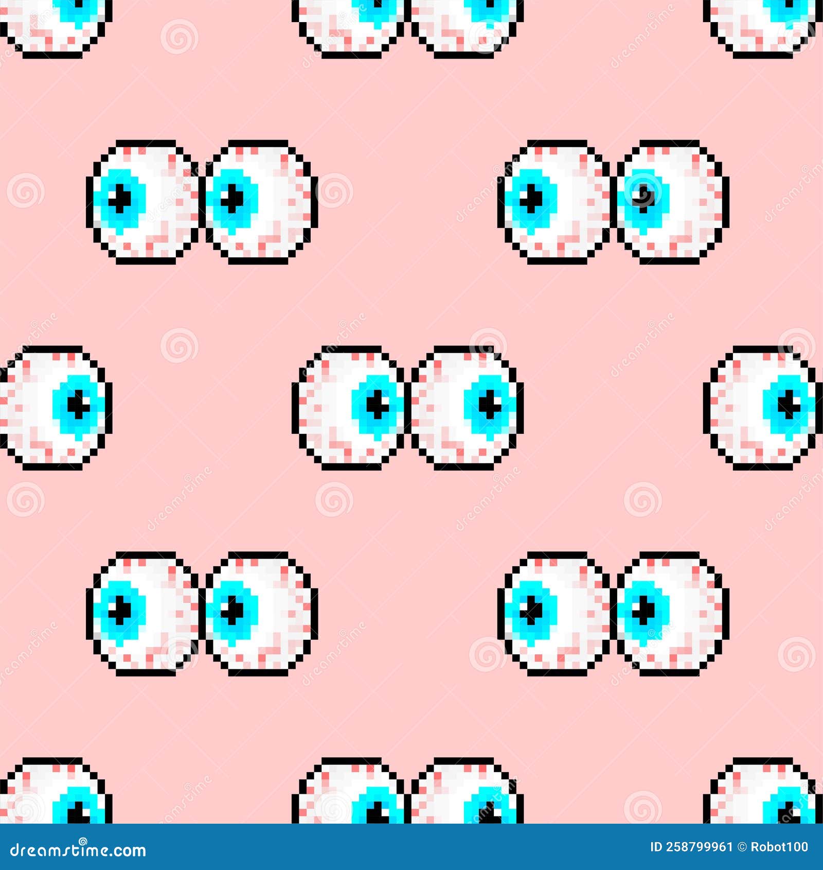 Eyeball Pixel Art Pattern Seamless . 8 Bit Round Eye Background Stock ...