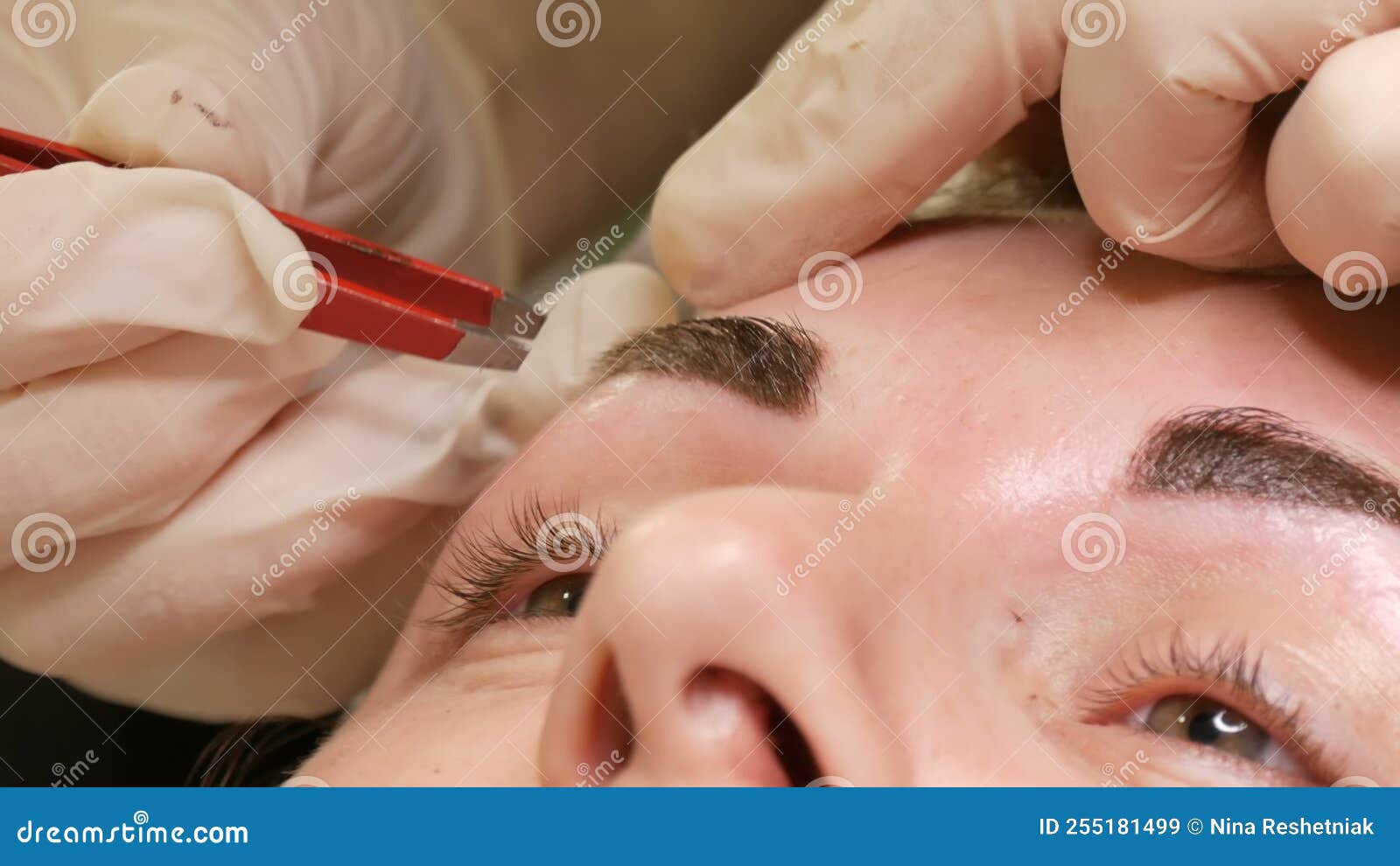 Eyebrow Shape Correction. a Master Plucks Eyebrows for Client Using ...