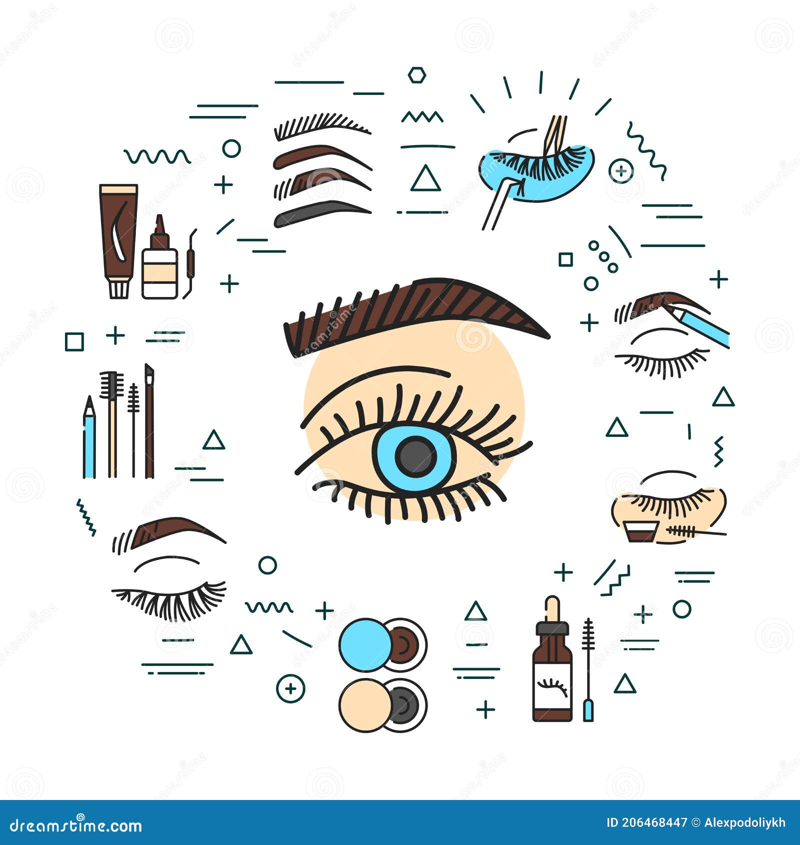 Eyebrows and Eyelashes Service Web Banner. Infographics with Linear ...