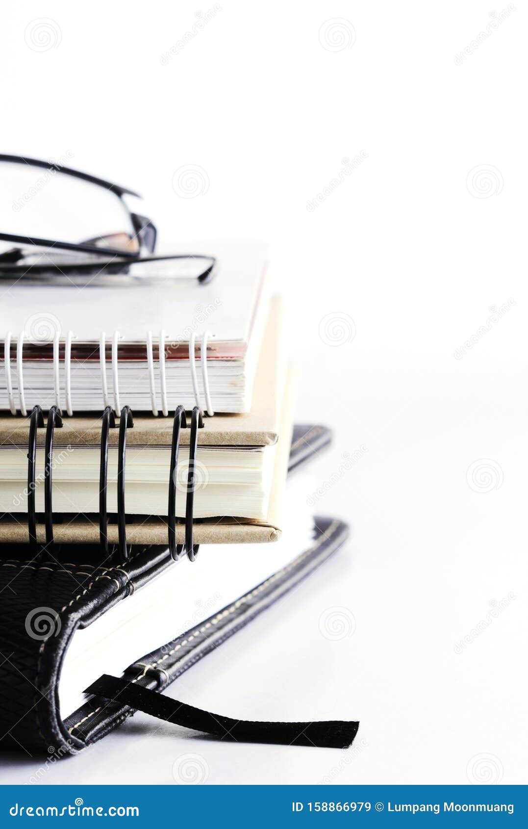 Eyeglass on Top Books Stack on Vertical Side Stock Image - Image of ...