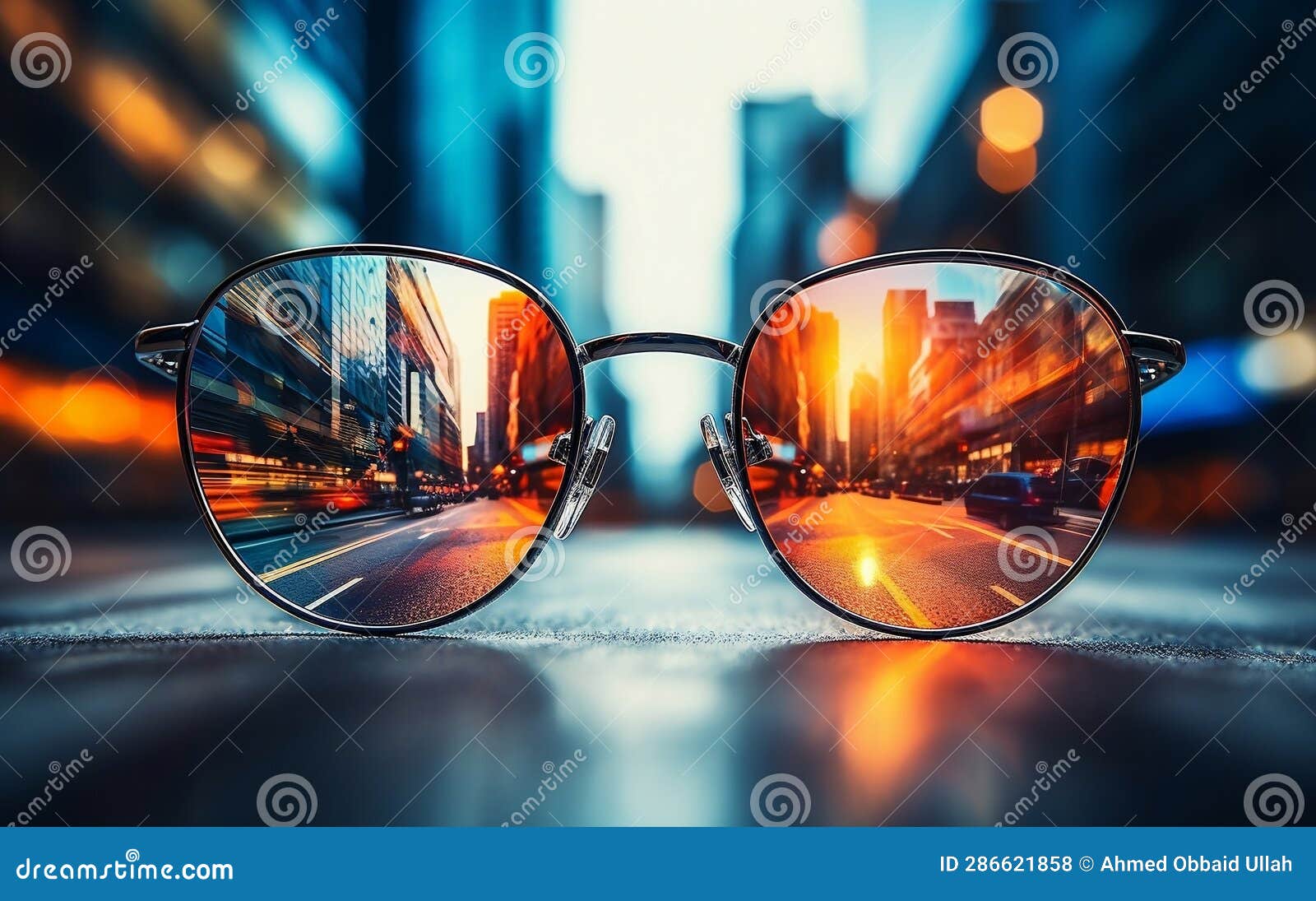 Eyeglasses on an Abstract City Background, Generative Ai Stock ...