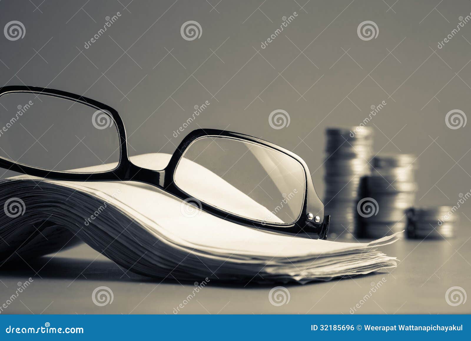 Eyeglasses and bills stock photo. Image of economic, paper - 32185696