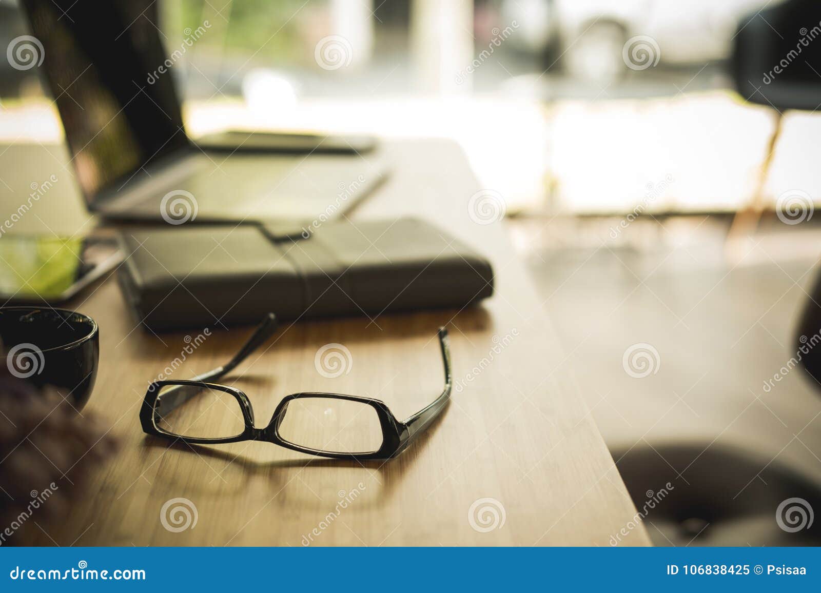 Eyeglasses, Computer, Notebook on Office Desk. Business, Workplace ...