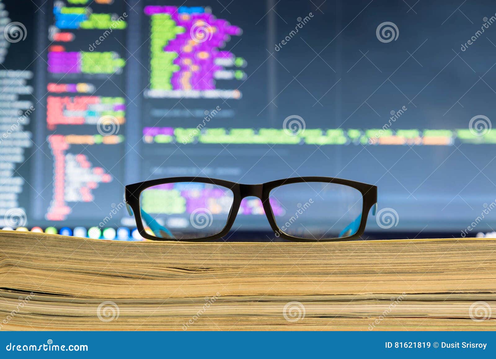 Eyeglasses in Front Off Computer Screen with Code Syntax Stock Image ...