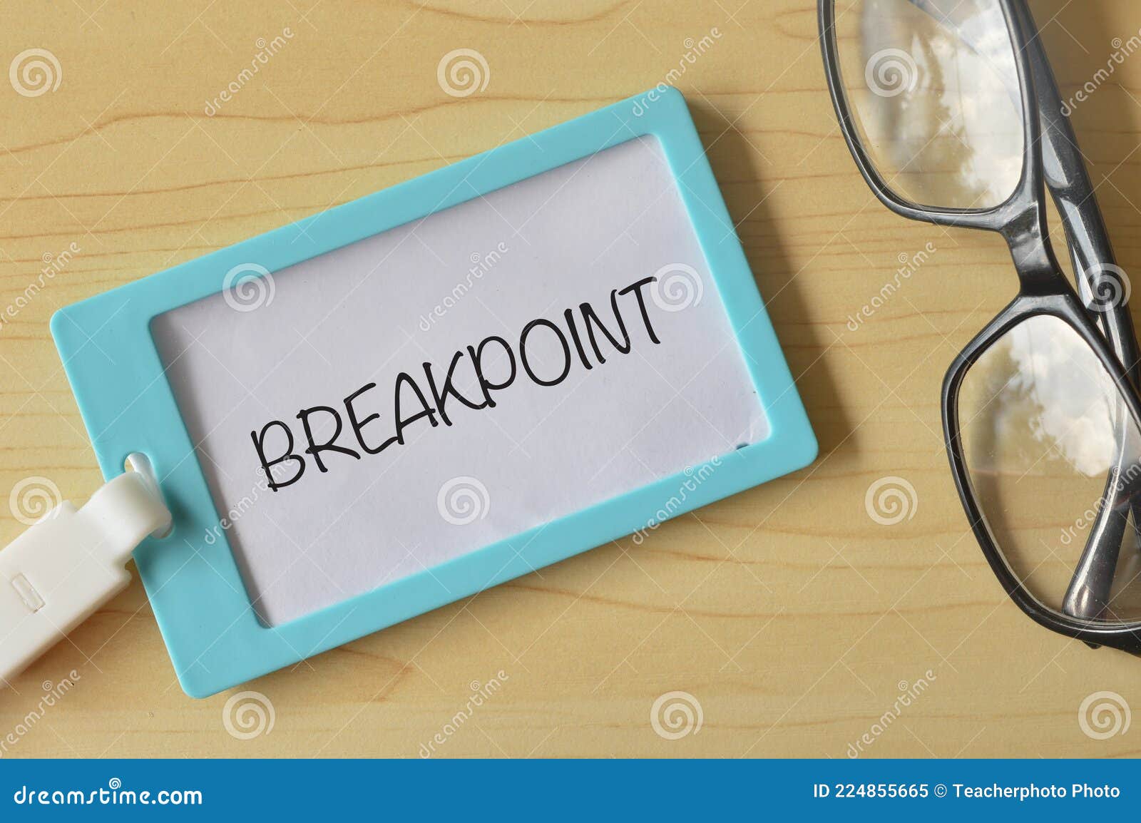 Eyeglasses and Name Tag Written with BREAKPOINT Stock Image - Image of ...
