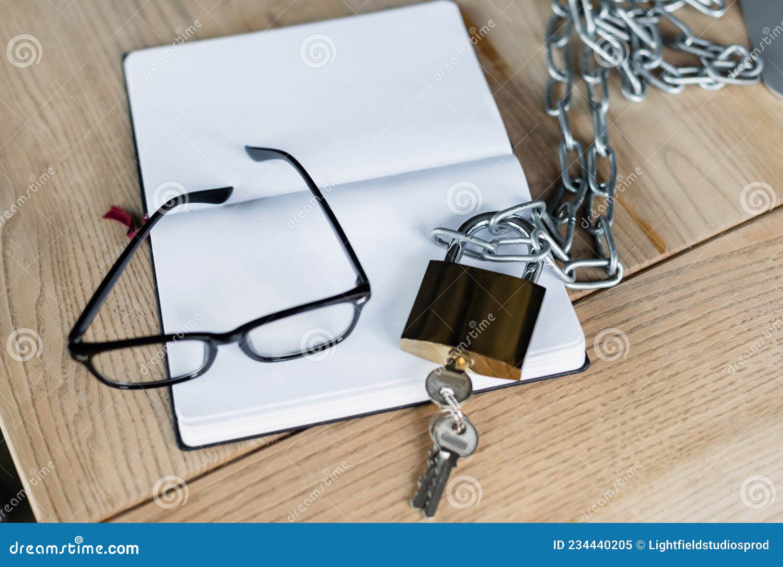 Eyeglasses Near Padlock and Notebook on Stock Image - Image of secure ...