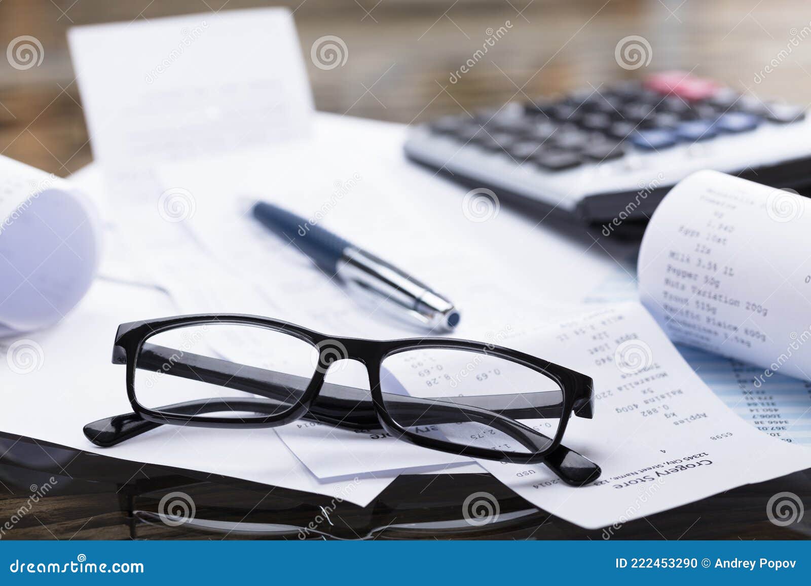 Eyeglasses and Pen on Receipt Stock Photo - Image of indoor, eyeglasses ...