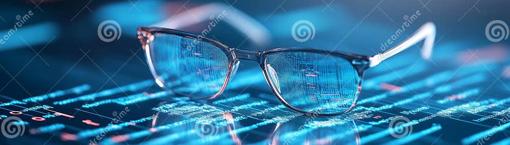 Eyeglasses Reflecting Computer Code on Screen Stock Illustration ...