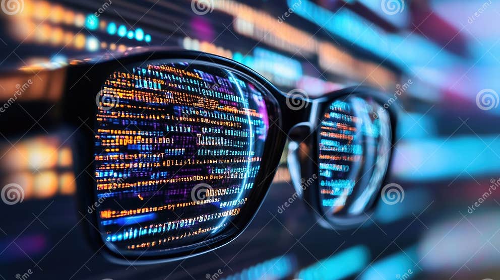 Eyeglasses Reflecting Programming Code on Computer Screen, Cyber Security Concept Stock Image ...