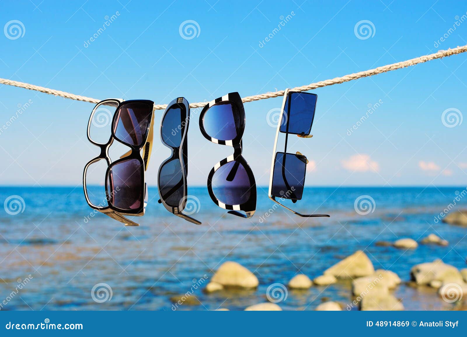 Eyeglasses on a rope stock image. Image of coast, seaside - 48914869