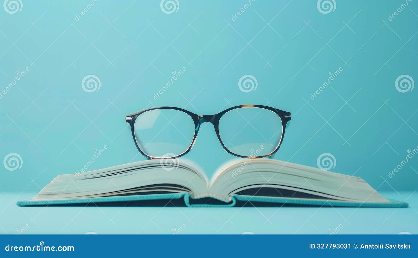 Eyeglasses Sit on an Open Book on a Light Blue Background. Generative ...