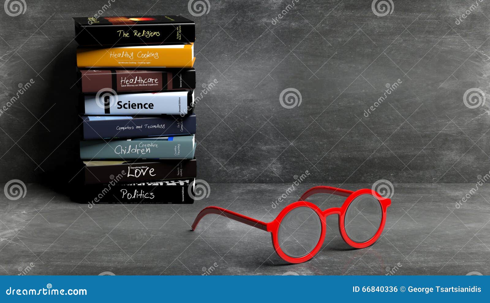 Eyeglasses with Stack of Books Stock Illustration - Illustration of ...