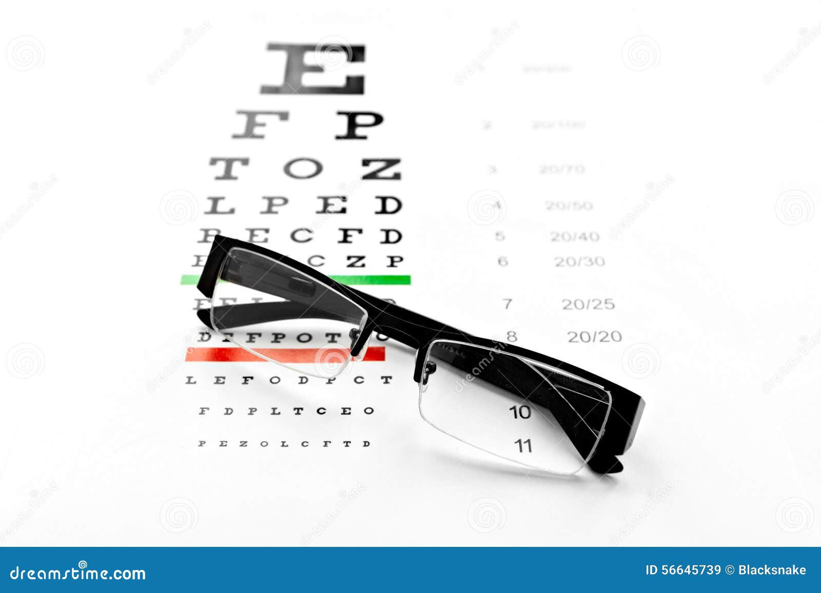 Eyeglasses and Vision Chart Isolated at White Background Stock Image ...