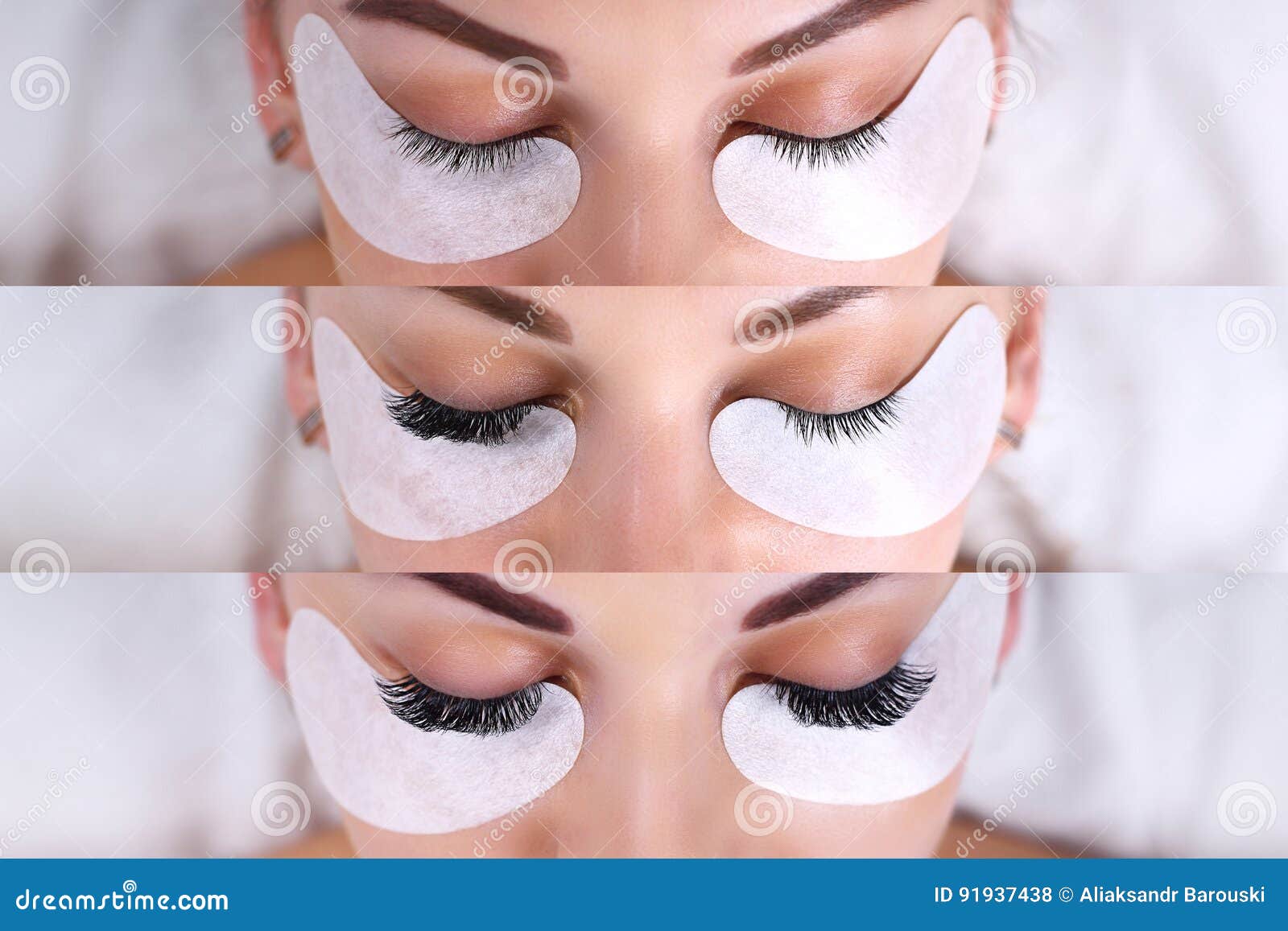 Eyelash Extension Procedure. Comparison of Female Eyes before and after ...