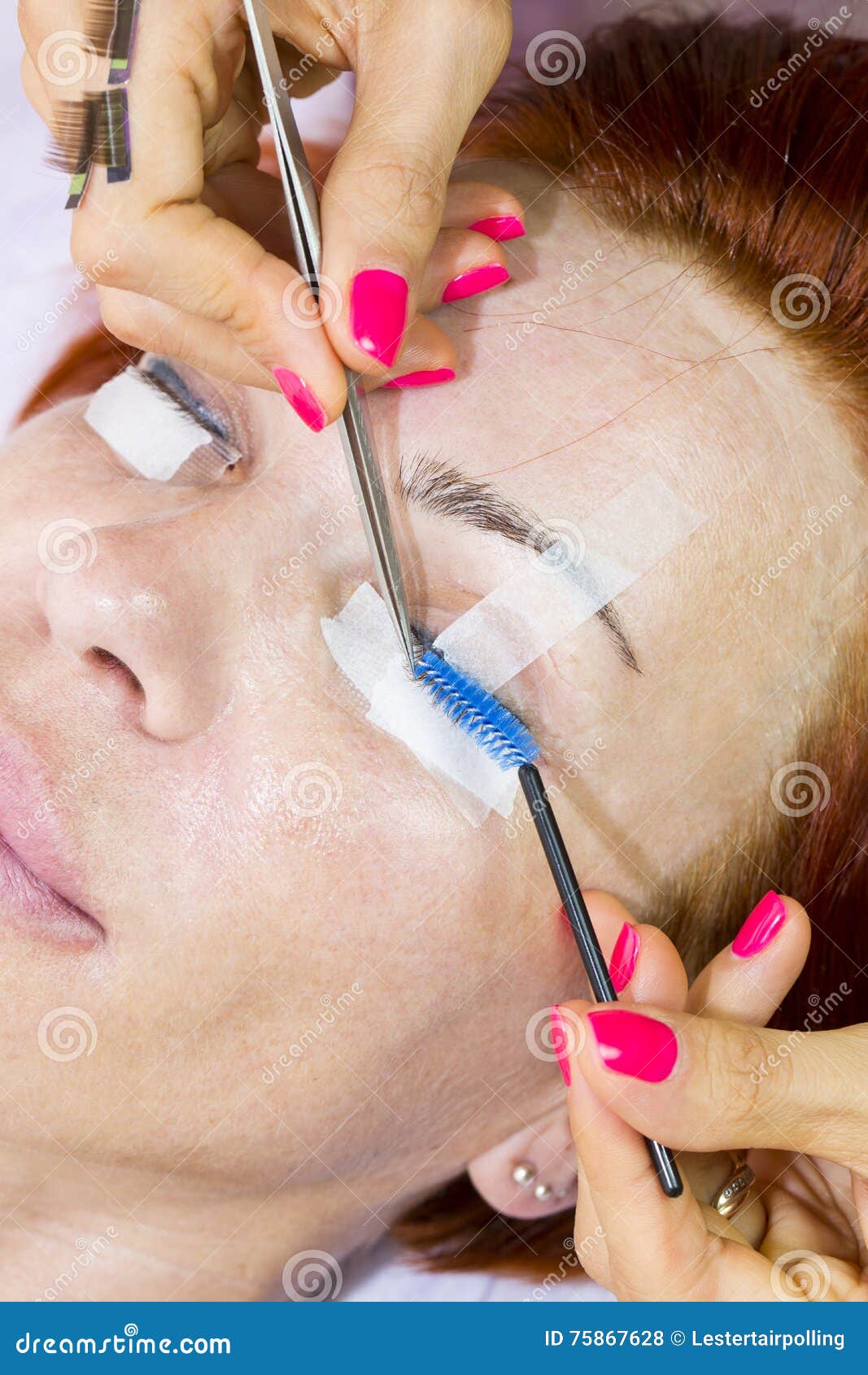 Eyelash extension process stock photo. Image of face - 75867628