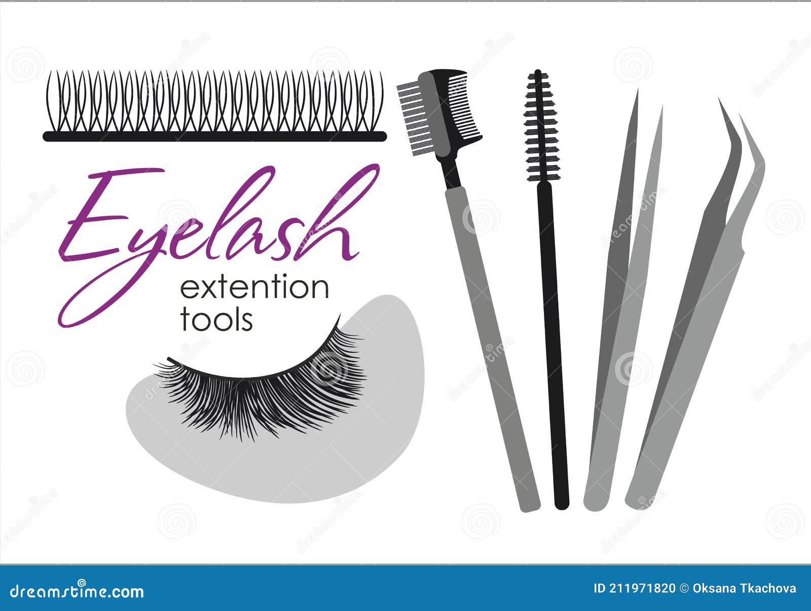 Eyelash Extension Tools. Vector Set of Eyelashes, Patches, Brushes and ...