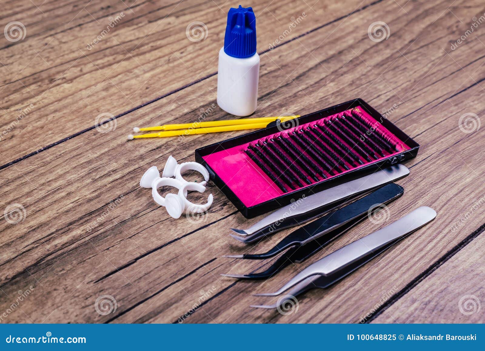 Eyelash Extension Tools on Wooden Background. Accessories for Eyelash ...
