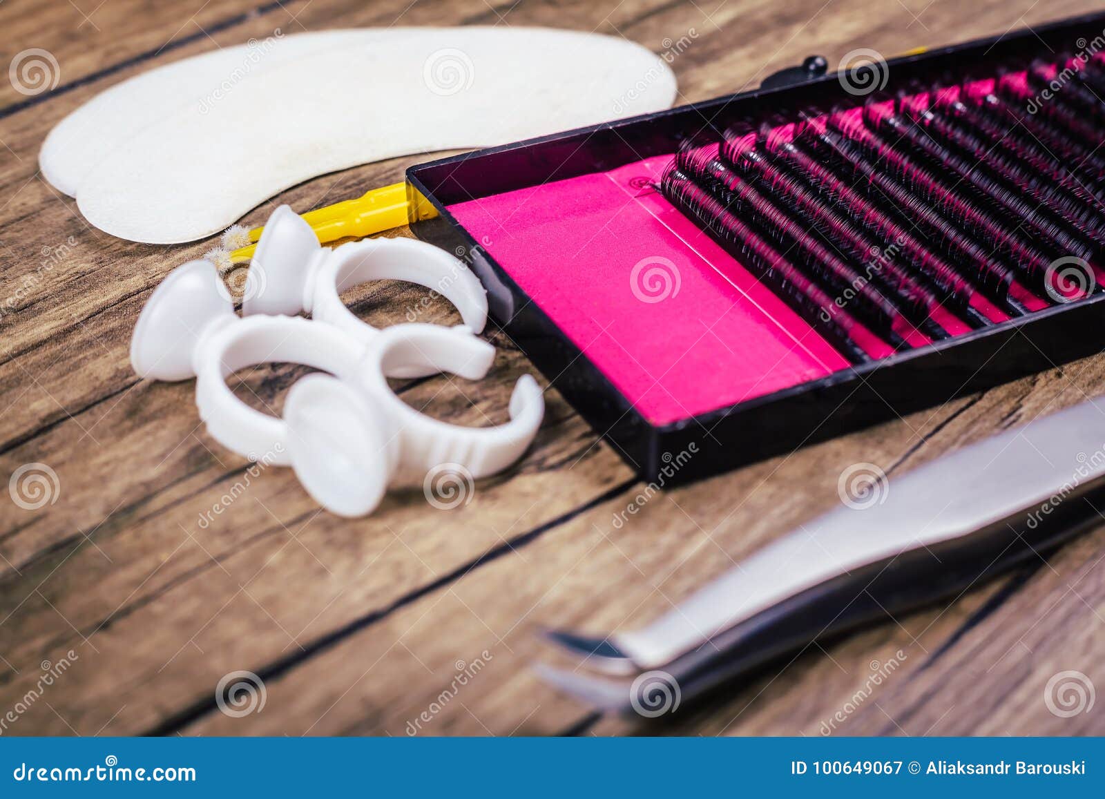 Eyelash Extension Tools on Wooden Background. Accessories for Eyelash ...