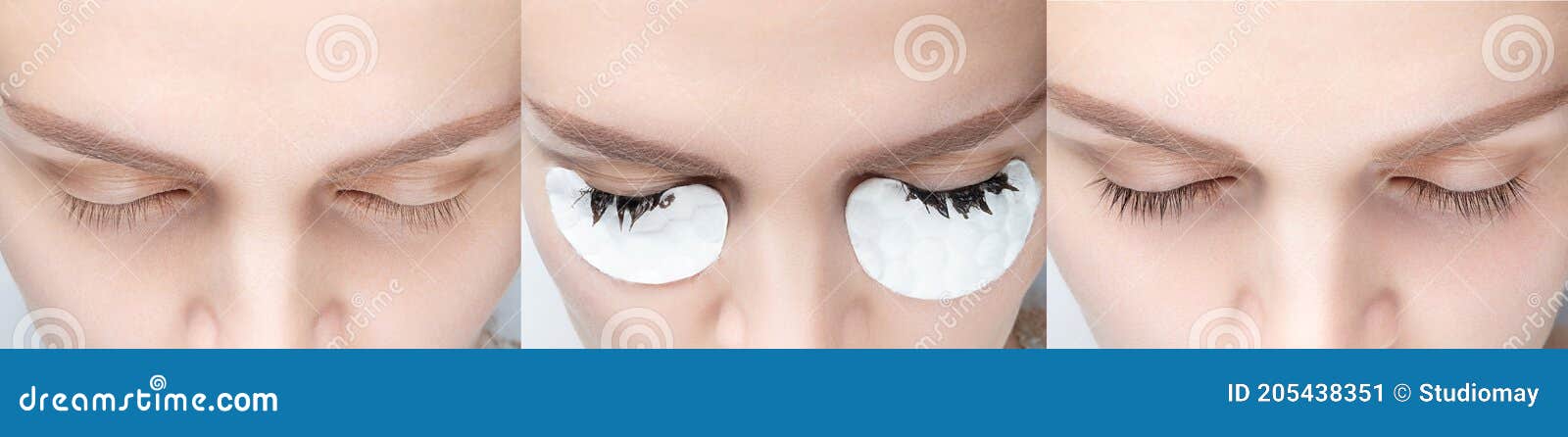 Eyelash Tinting before and after. Closeup of Womans Eyes during Eyelash ...