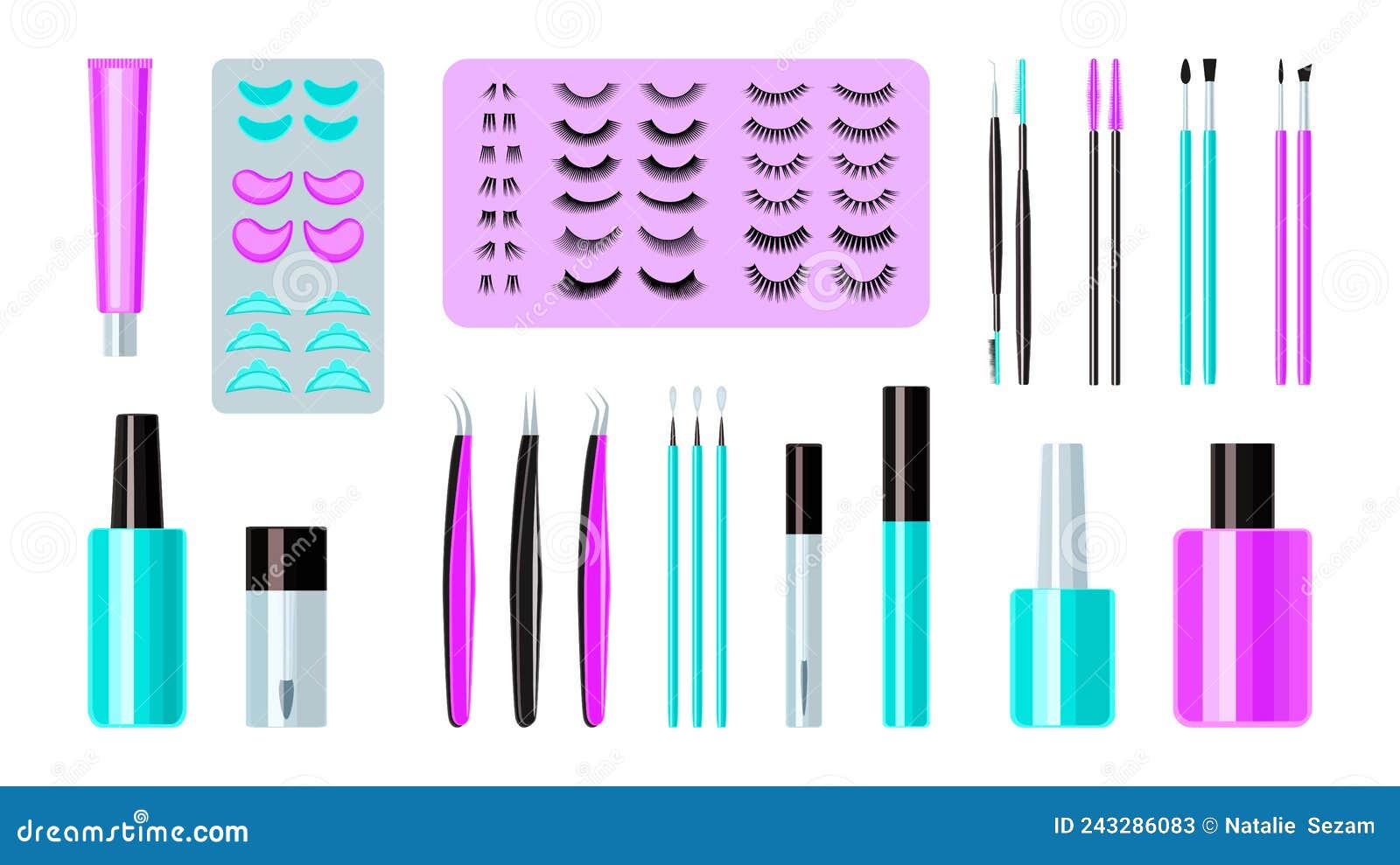 Set Of Lashmaker Tools For Eyelash Extensions. Vector Collection Of ...