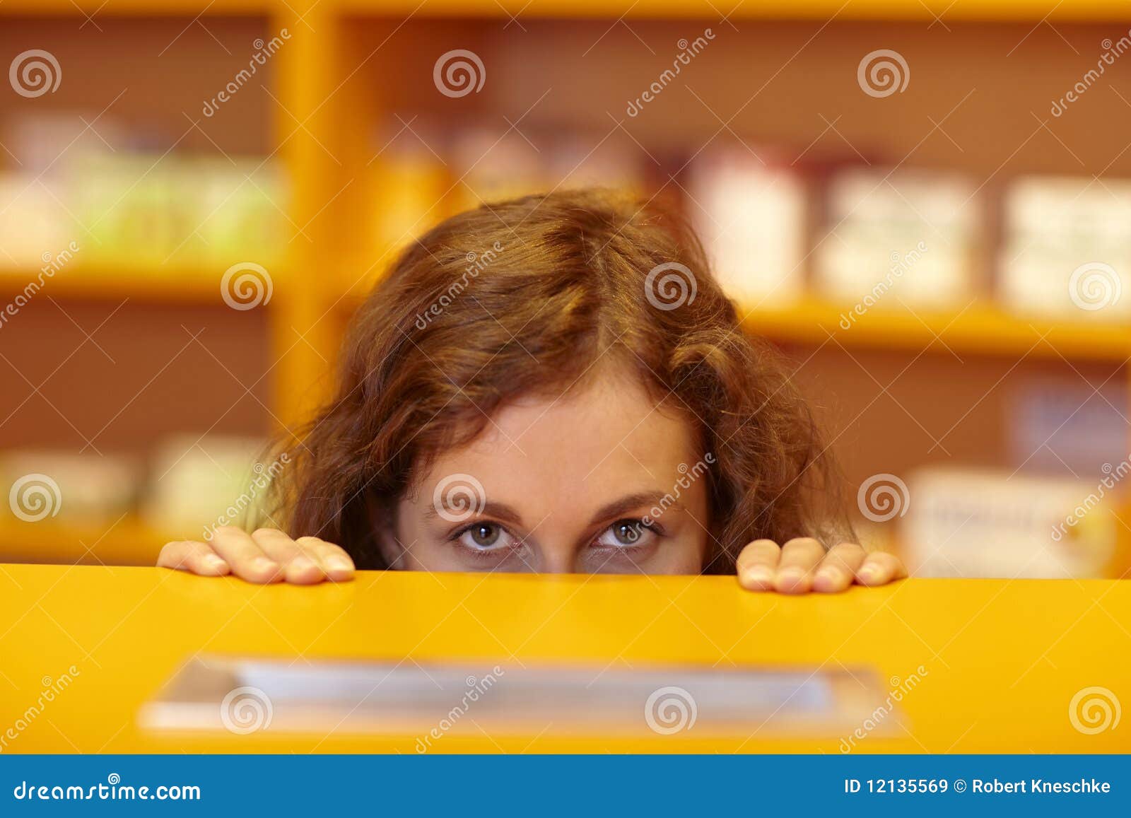Eyes above the counter stock image. Image of anxiety - 12135569