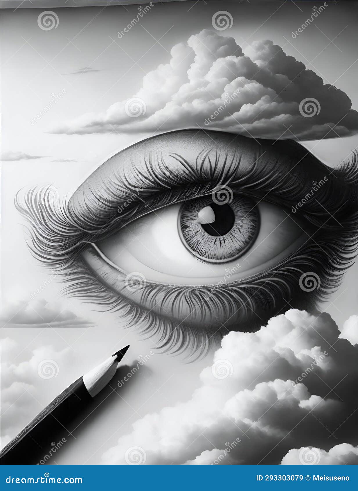 Eyes with Clouds in Engraved Style Illustration Stock Illustration ...