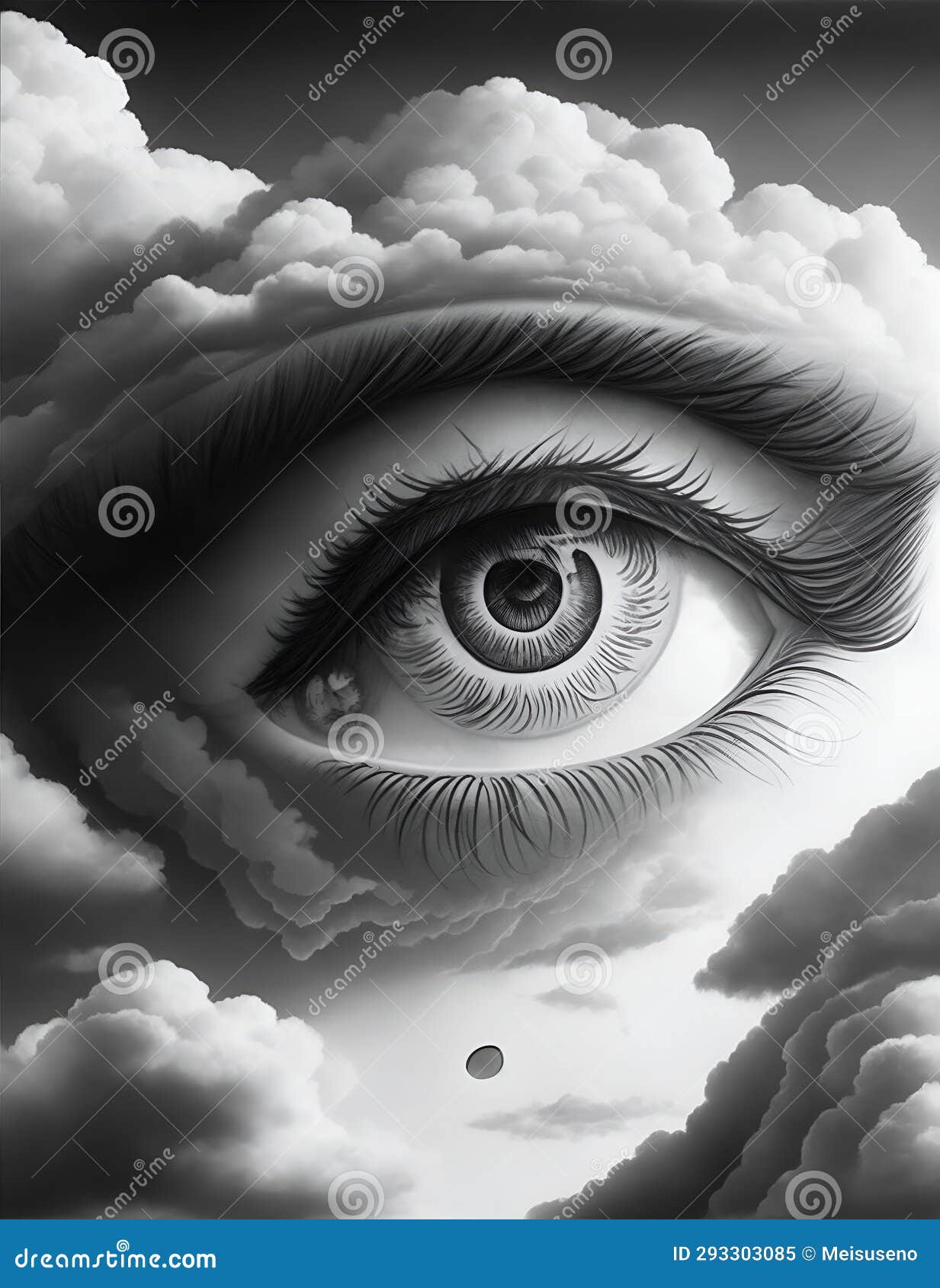 Eyes with Clouds in Engraved Style Illustration Stock Illustration ...